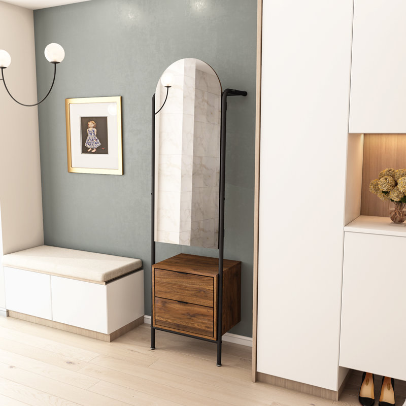 17 Stories Arched Full-Length Mirror, 3-In-1 Hall Tree Freestanding ...