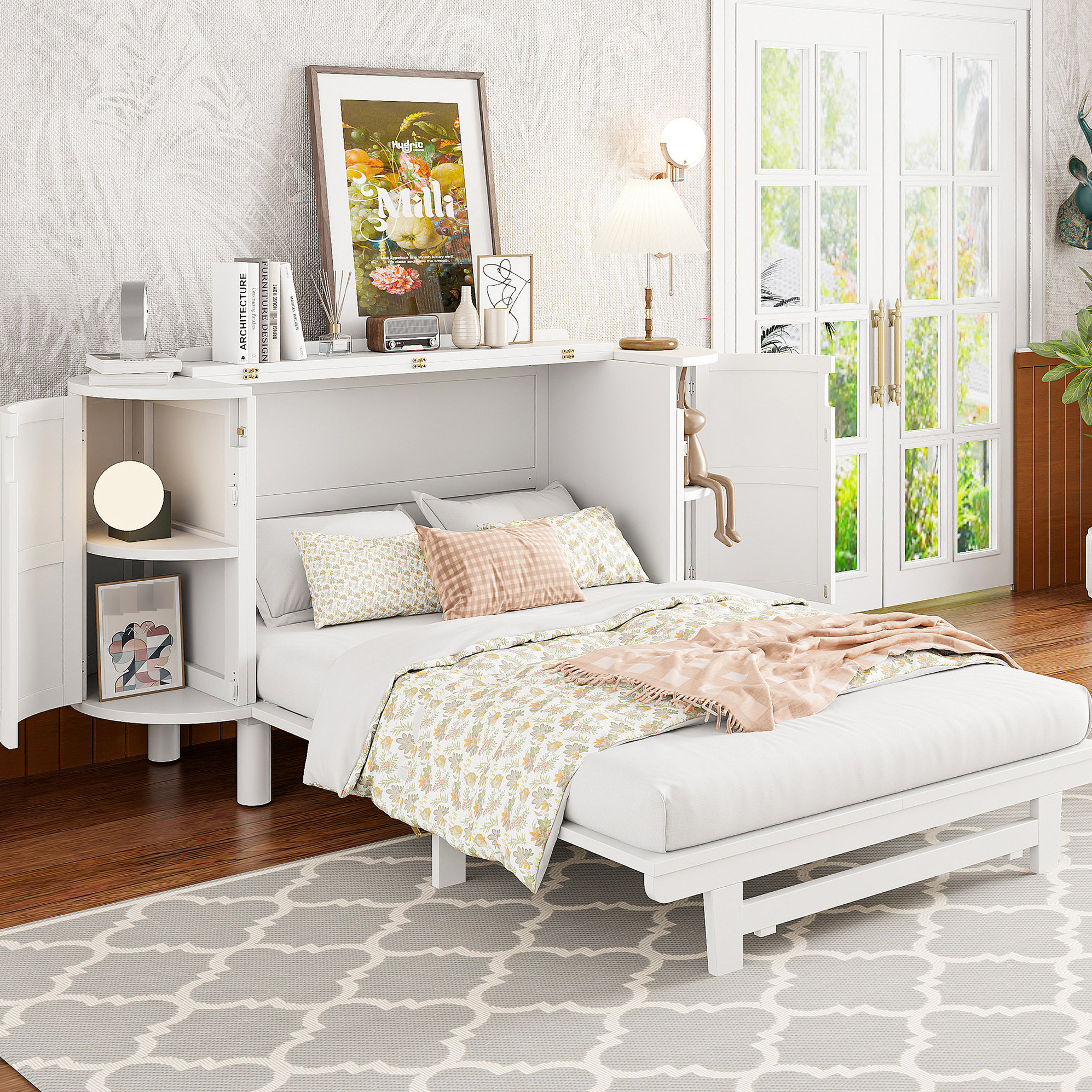 Corrigan Studio® White Full Bed With Secret Storage Compartments ...