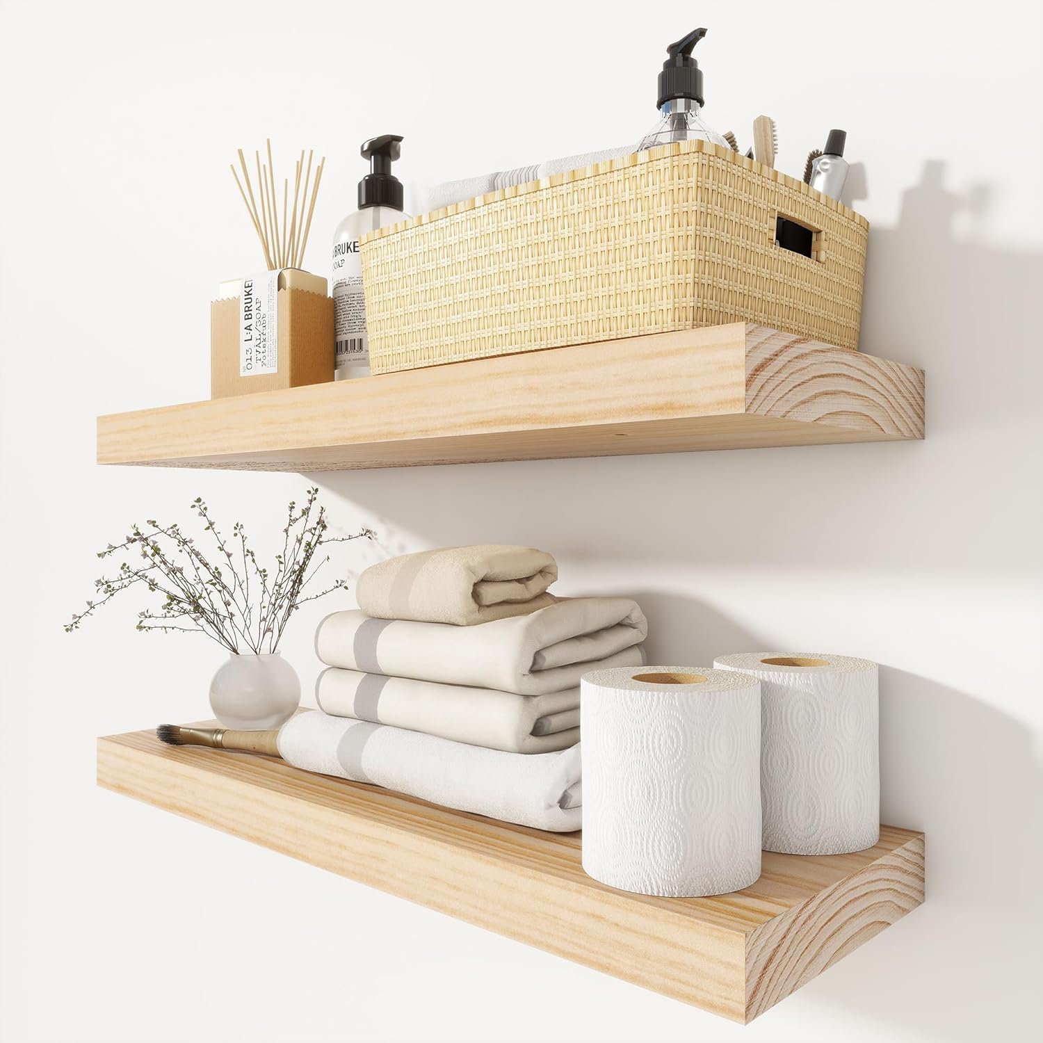 Latitude Run® Wood Floating Shelves 24 Inch,8 Inch Deep Solid Pine Wood ...
