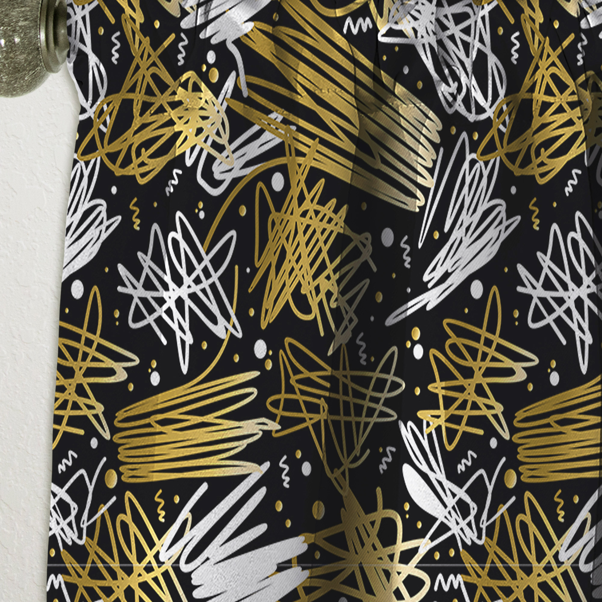 East Urban Home Retro 80S 90S Scribble Doodle Pattern Gold Fancy ...