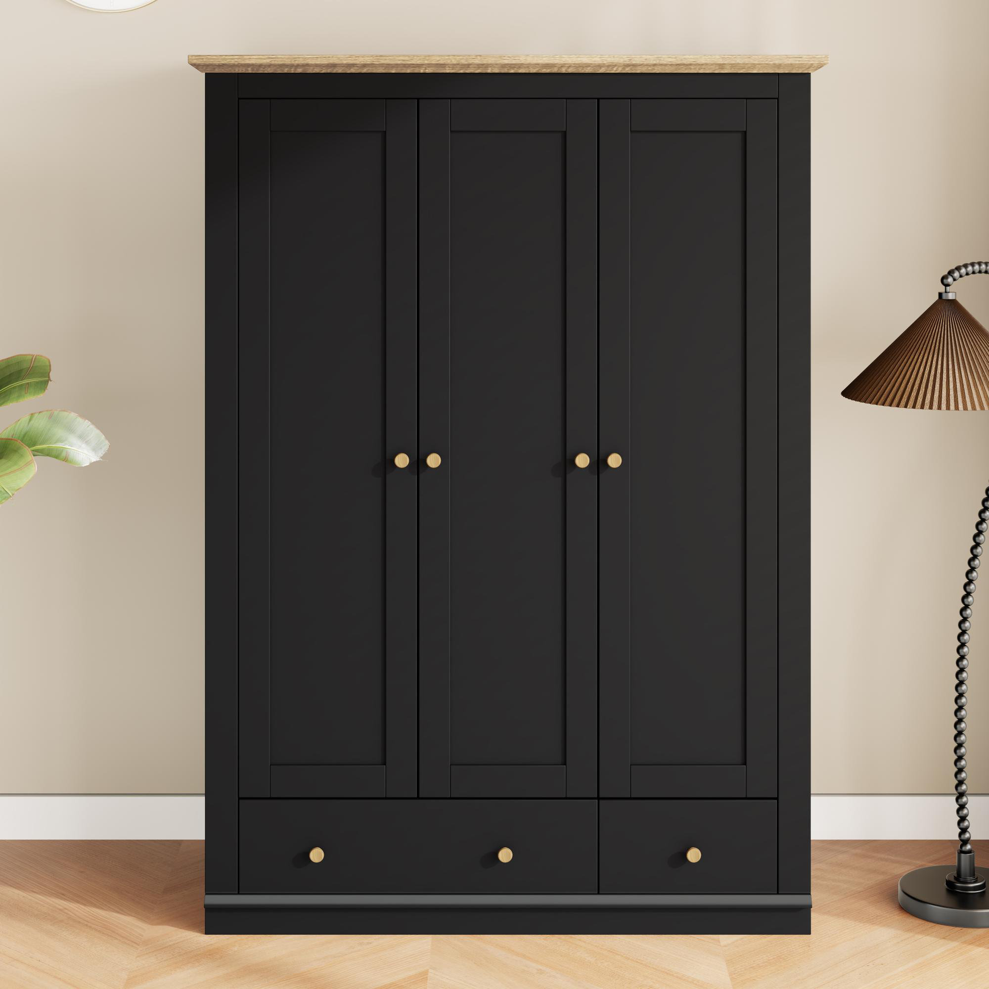Lark Manor™ Modern Wood 3 Doors Armoire Wardrobe Closet with 2 Drawers ...