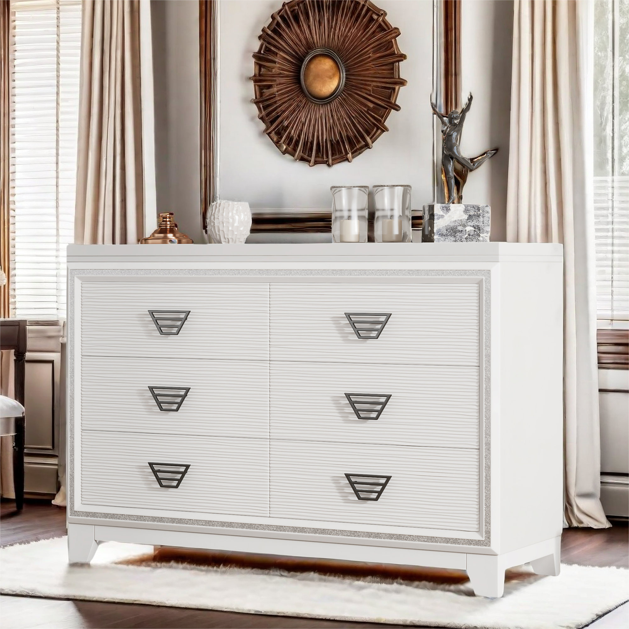 Lark Manor Dresser with 6 Drawers, Metal Handle And Sparkling Shiny ...