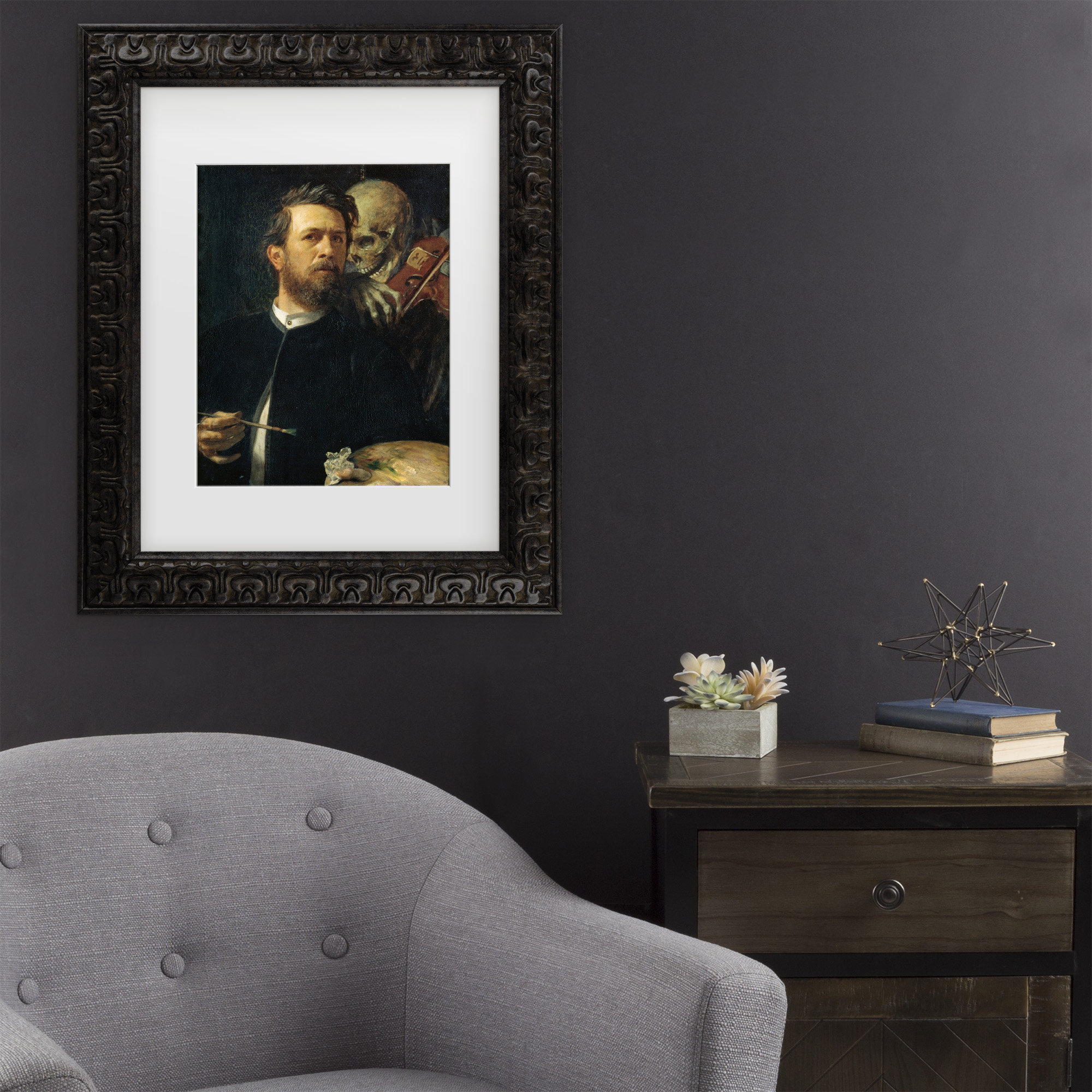 Trademark Self Portrait With Skeleton Framed On Canvas by Arnold ...