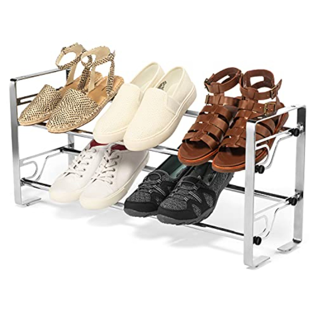 USTECH Shoe Rack-2-Tier Slide-N-Adjust Multi-Position Expandable Metal ...