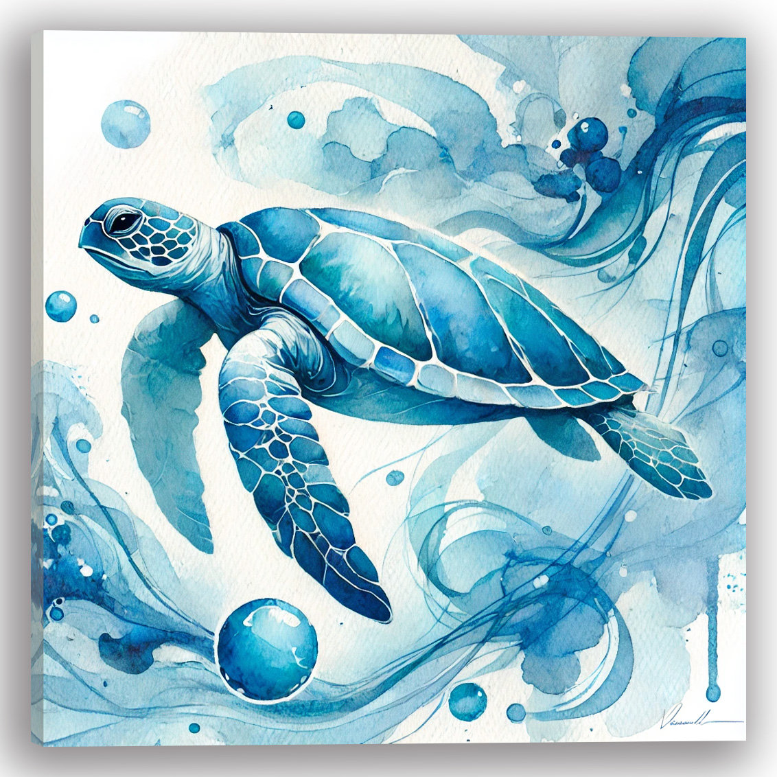 Bay Isle Home™ Blue Serenity Sea Turtle Wrapped Canvas Wall Art | Wayfair