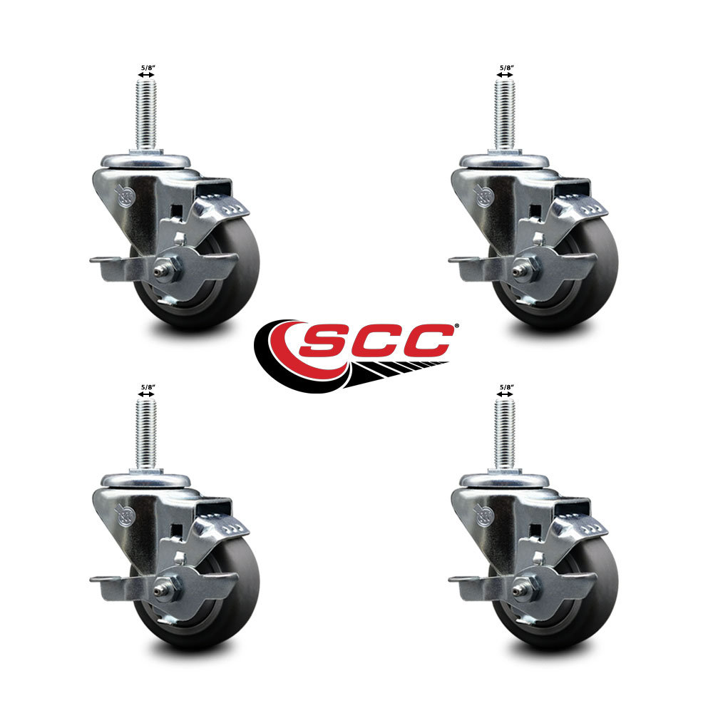 Service Caster 3 Inch_Thermo Rubber Wheel Swivel 5/8 Inch Threaded Stem ...