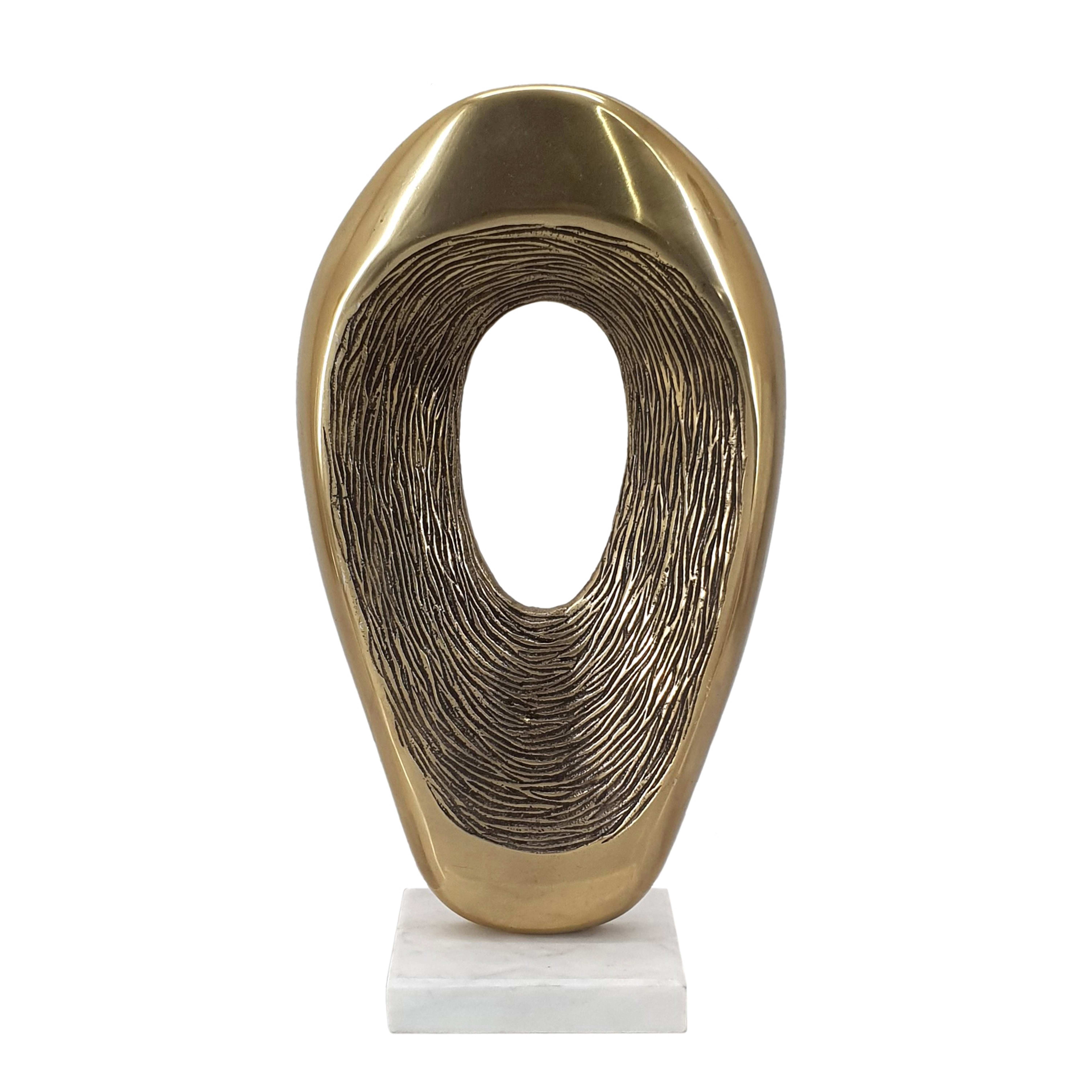 Mercer41 8X4X16" Abstract Gold Oval Sculpture On White Marble Base ...