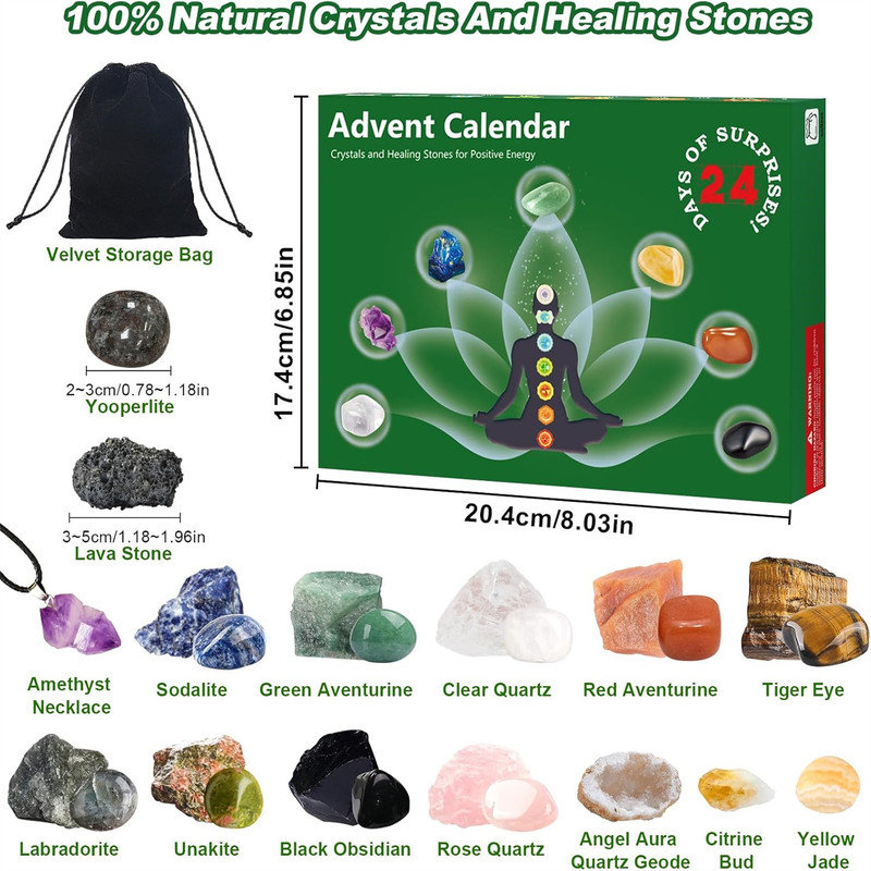The Holiday Aisle® Christmas Countdown Calendar,Natural Chakra Stones ...