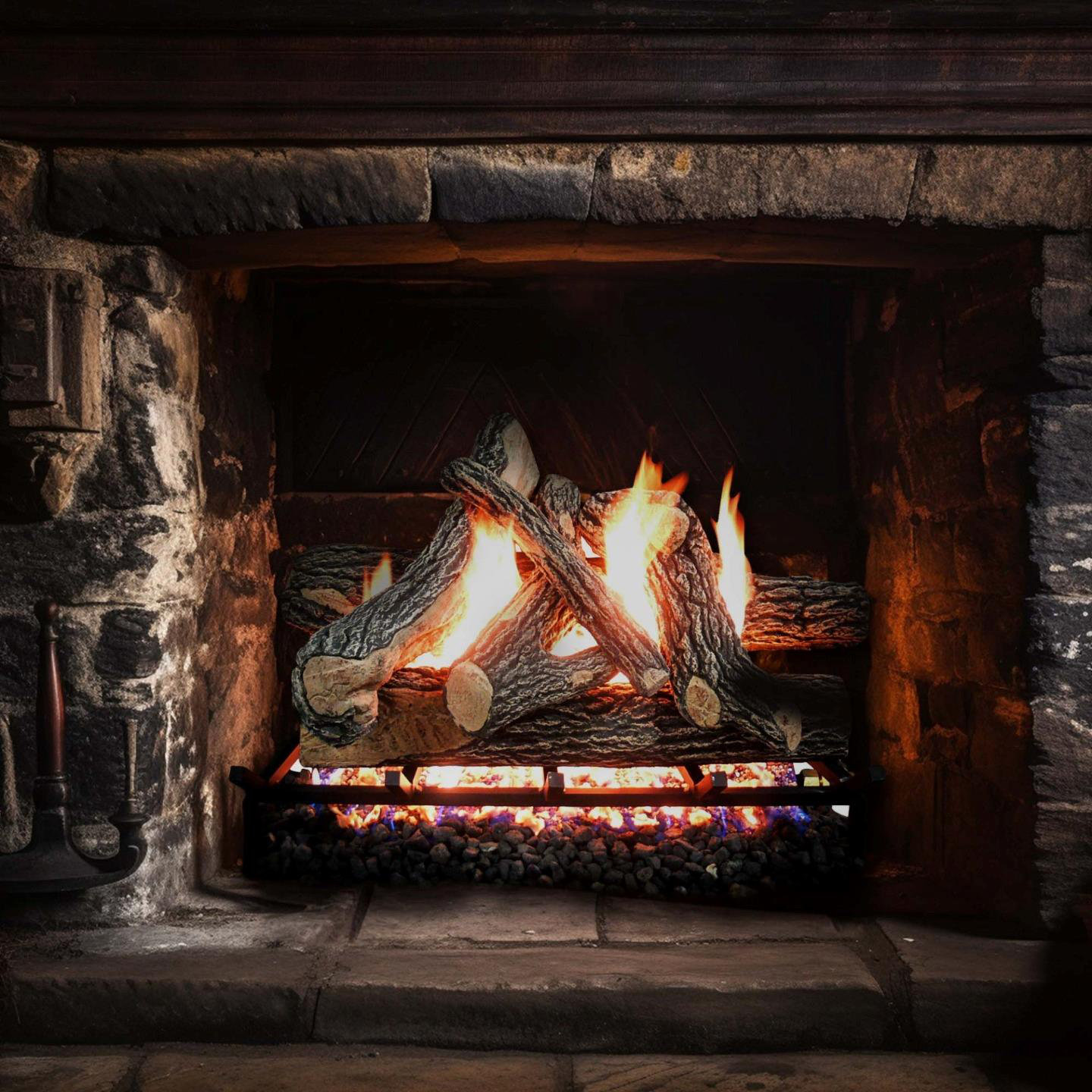 Dreffco Great Oak Premium Gas Log and hearth kit for Vented Fireplaces ...