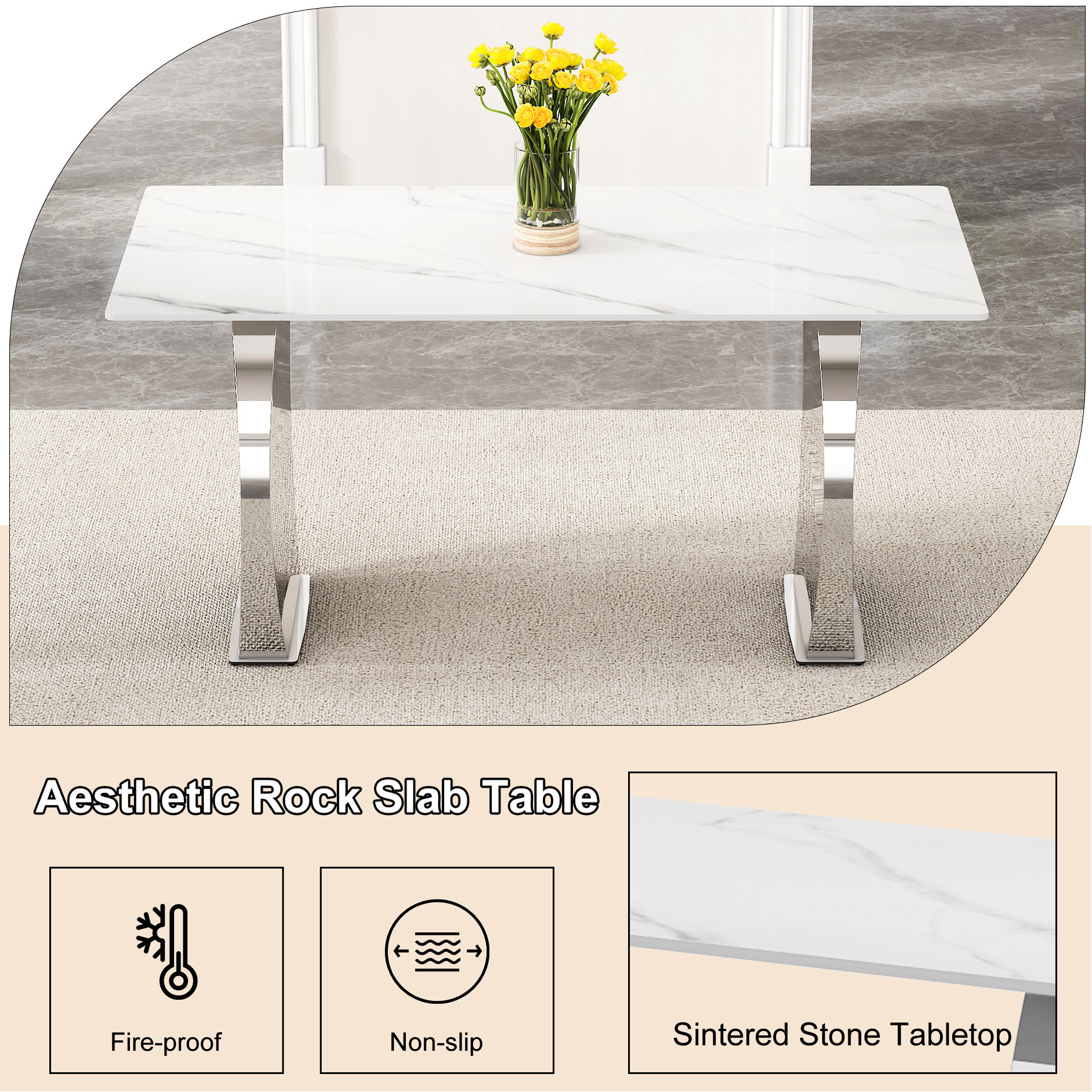 Ivy Bronx Modern Dining Table With White Surface And Silver Legs, 63x31 ...