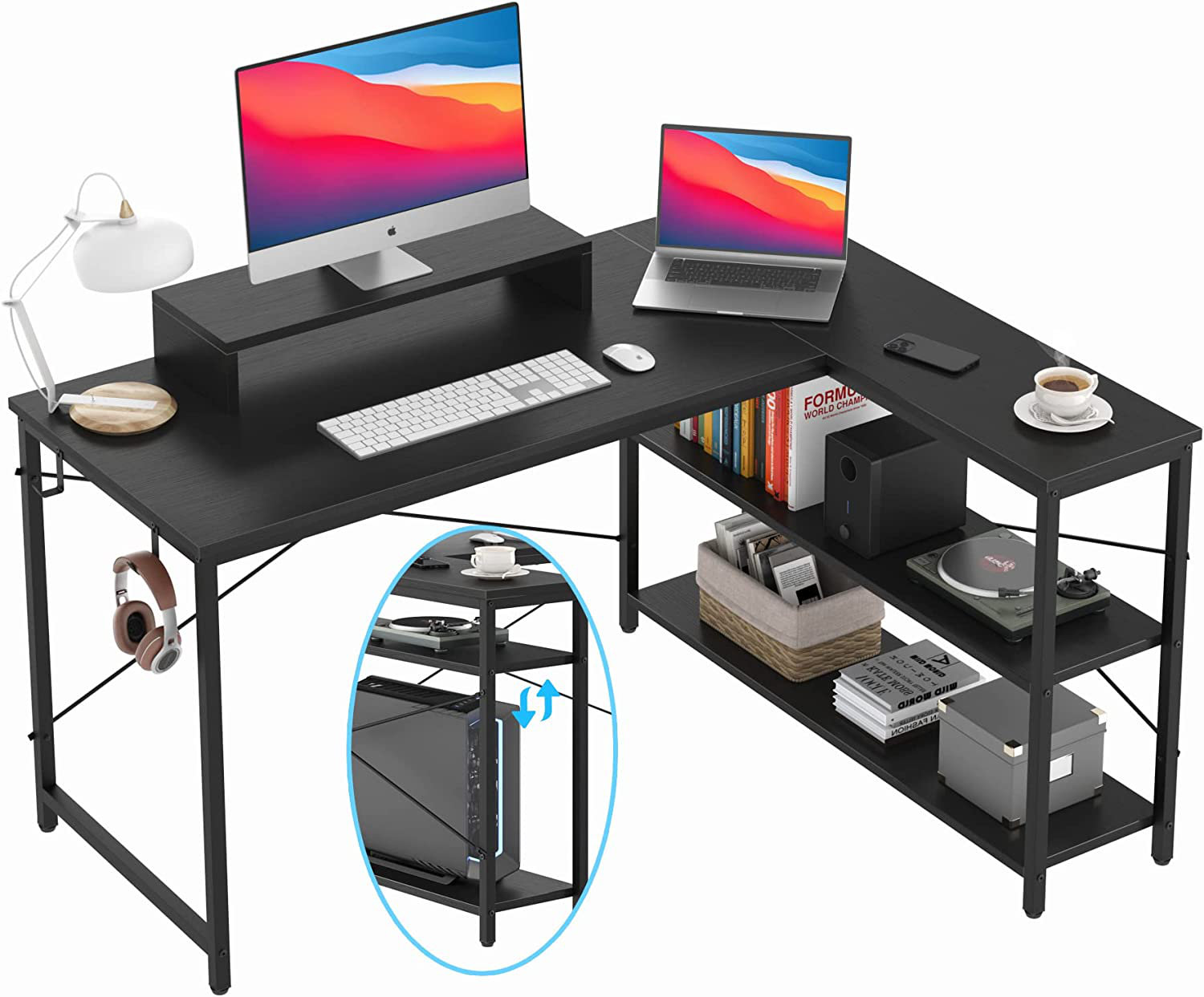 Latitude Run® 47 INCH L Shaped Computer Desk With Storage Shelves ...