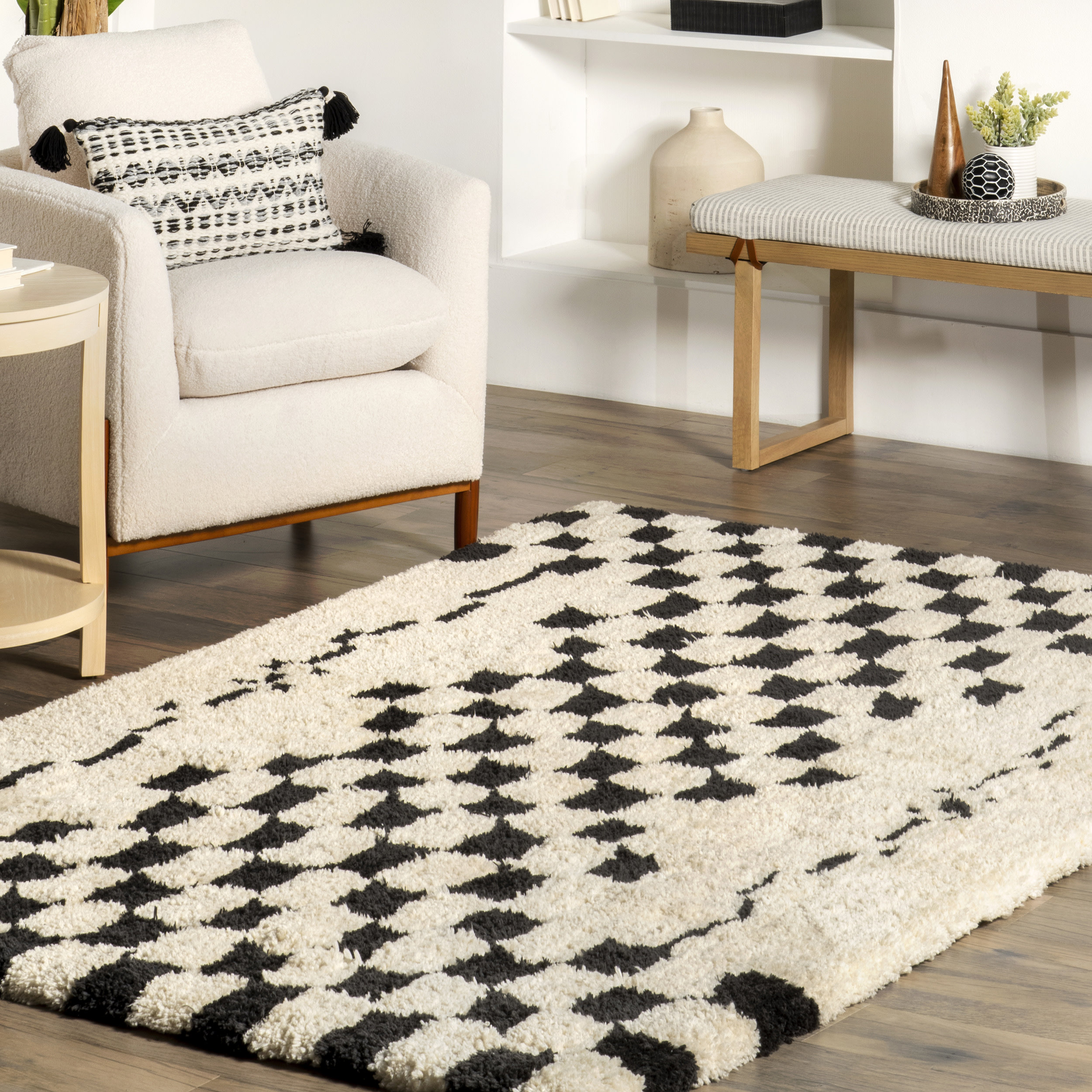 George Oliver Nathalie Modern Checkered Shag Area Rug & Reviews | Wayfair
