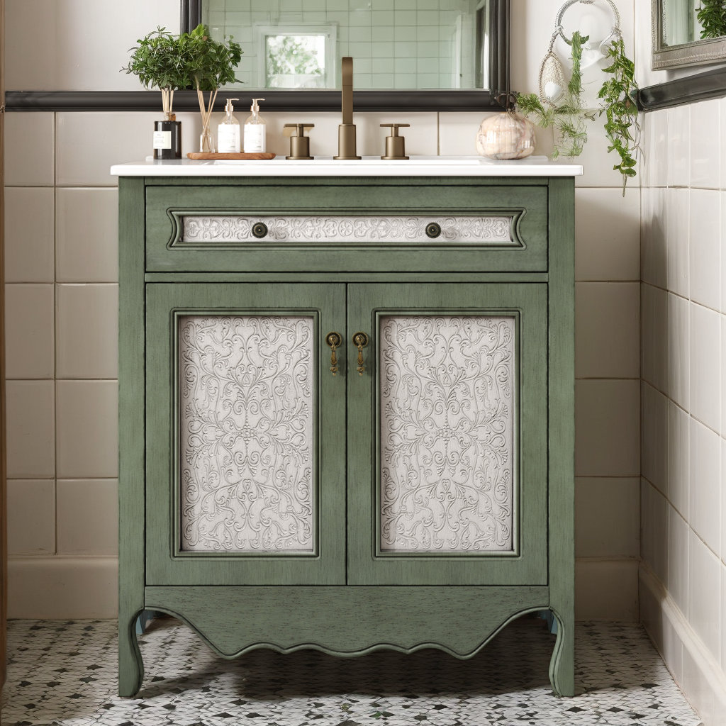 Ophelia & Co. 30"W Antique Bathroom Vanity With Ceramic Sink, Free ...