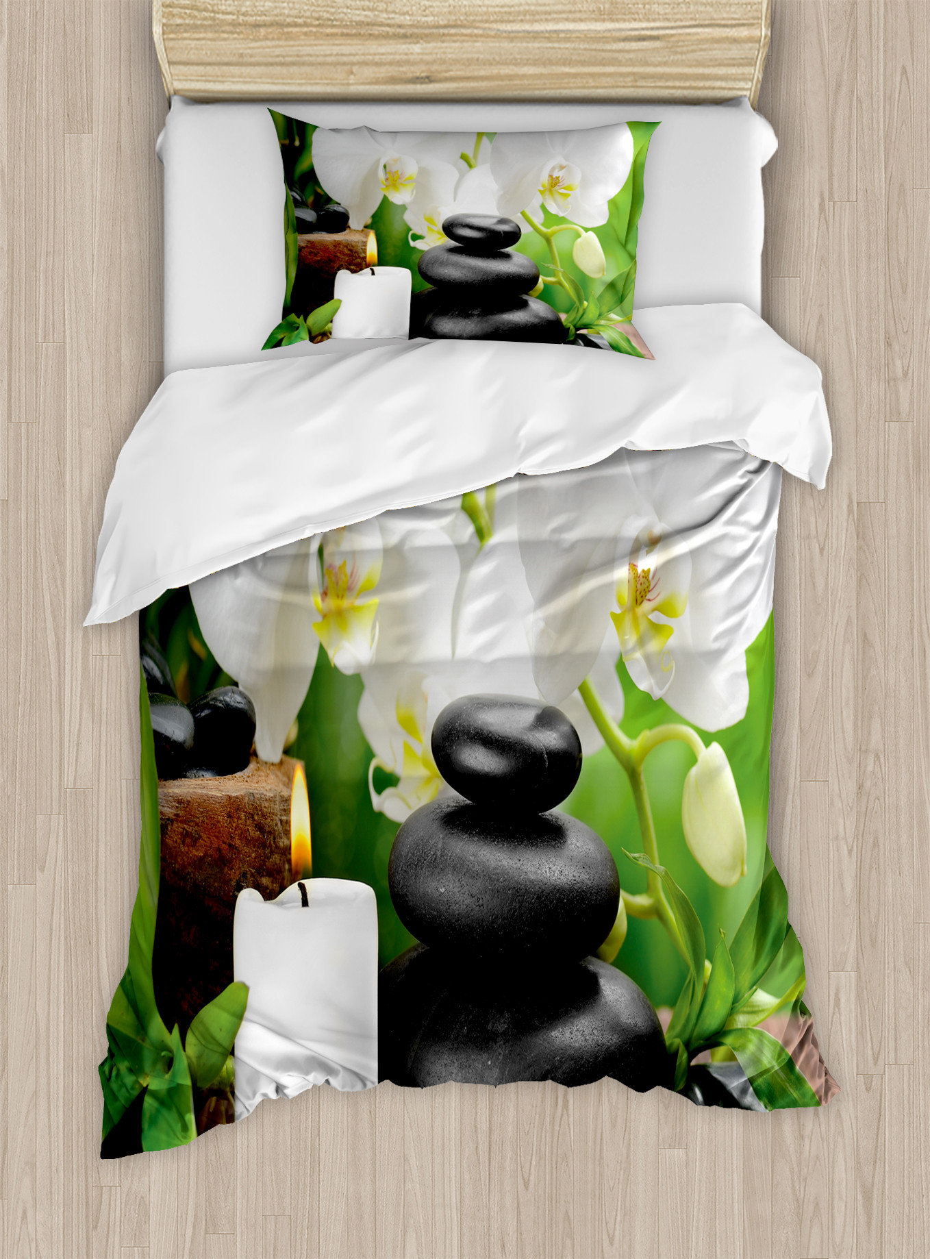 Ambesonne Spa Duvet Cover Set, Orchids Stones Nature, Twin, Black White ...