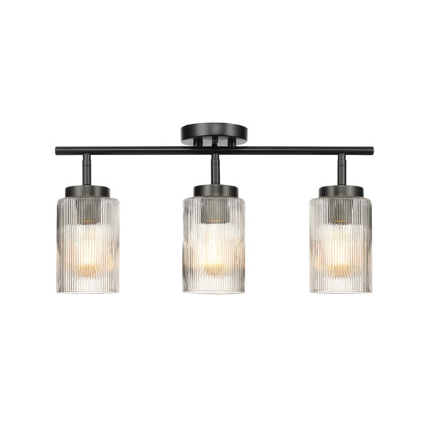 Ebern Designs 3-Light Matte Black Track Lighting with Ribbed Glass ...