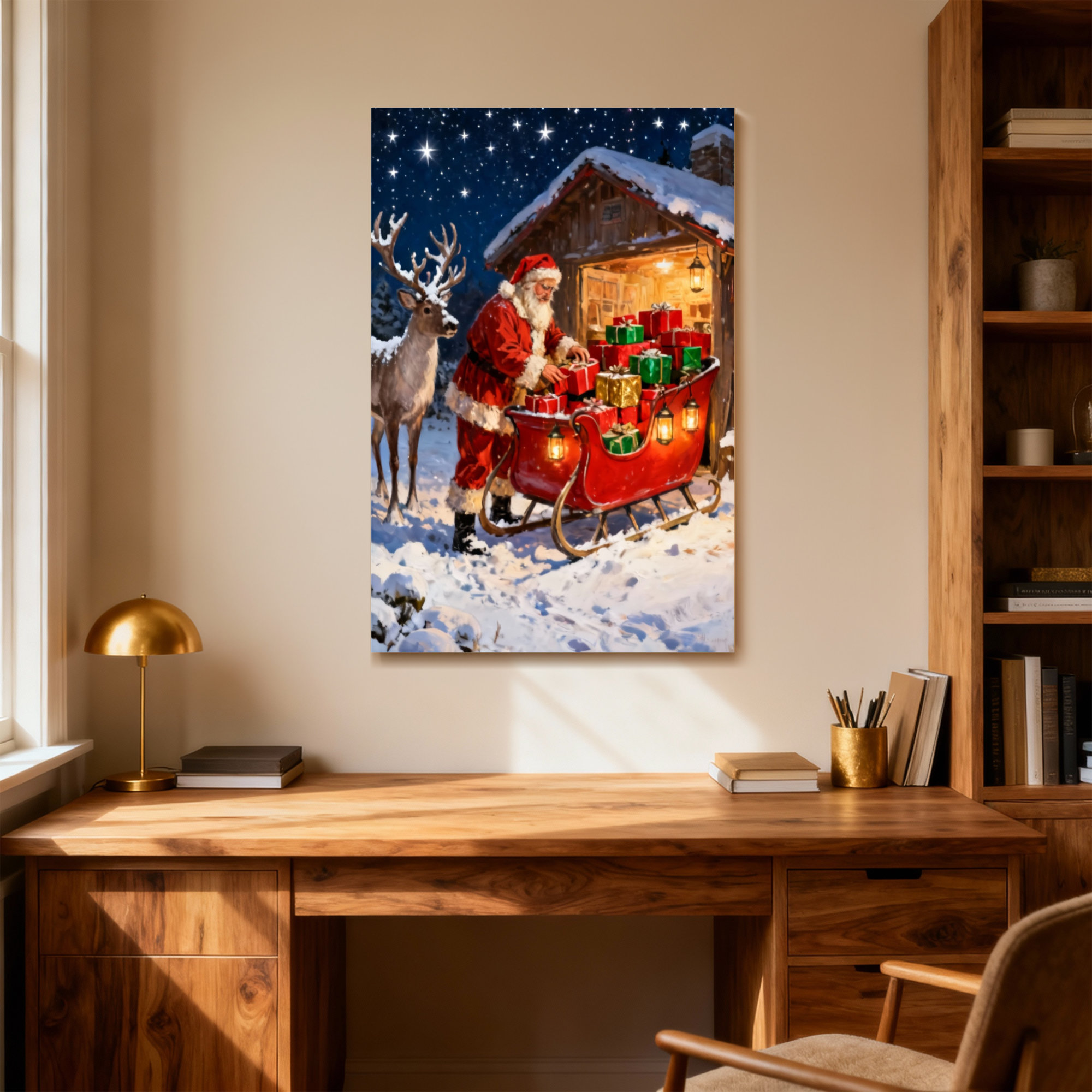 August Grove® Christmas Santa Claus Loading Gifts Into Sleigh | Wayfair
