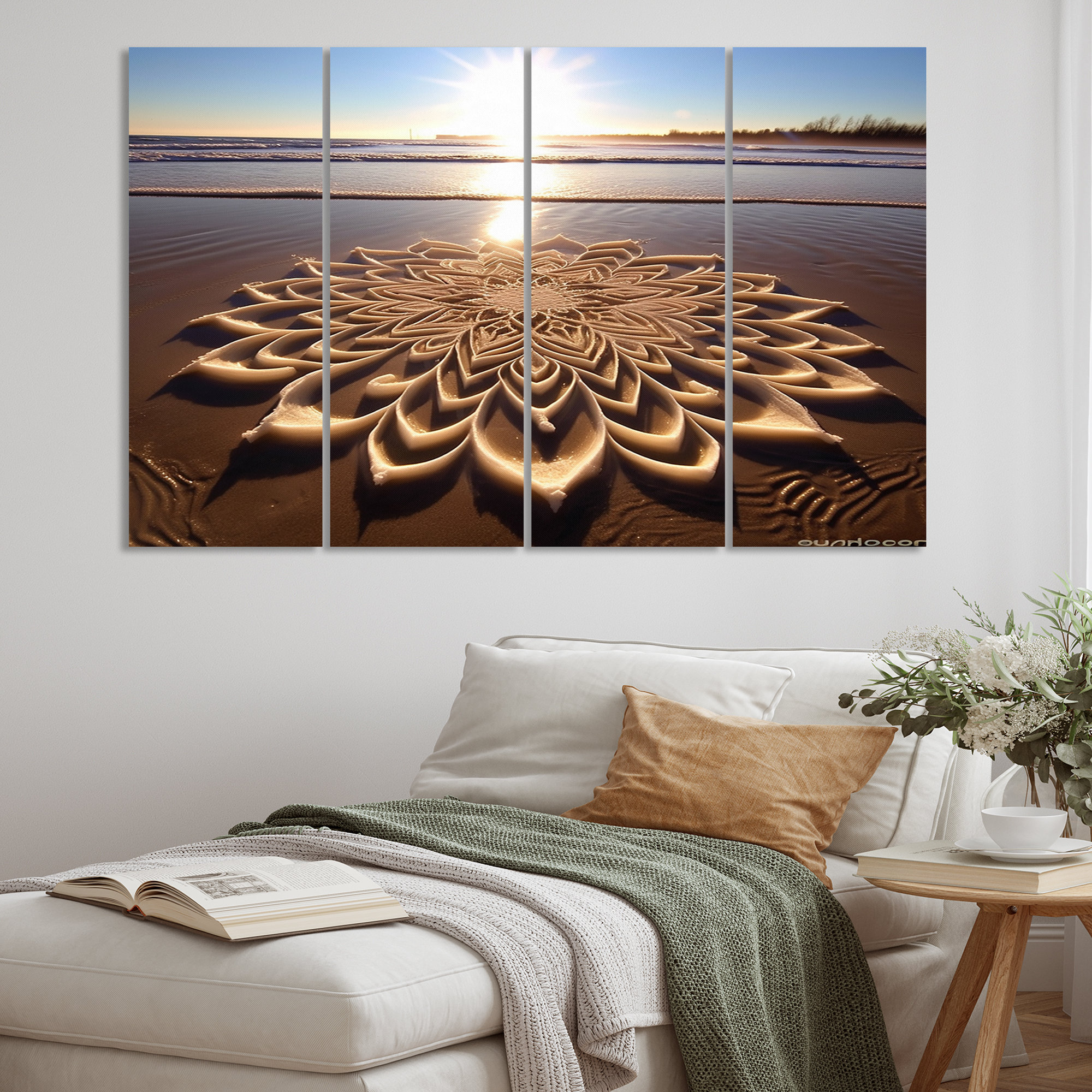 Highland Dunes Majestic White Mandala On The Sunset Beach X On Canvas 4 ...
