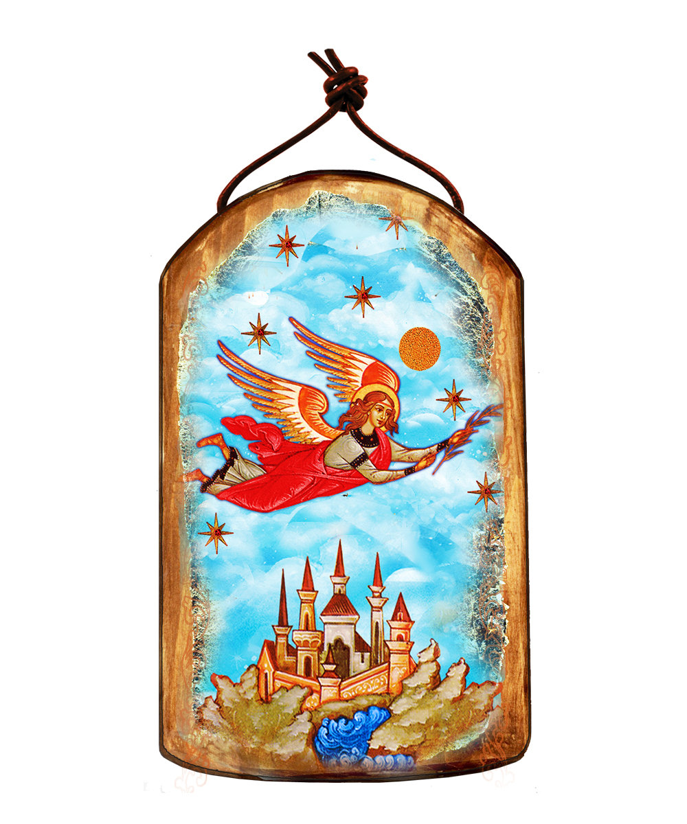 G Debrekht Inspirational Icon Watching Over Flying Angel Wooden ...