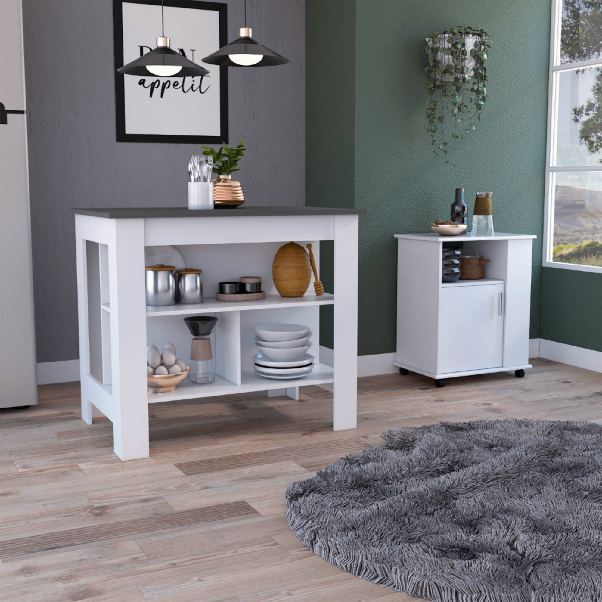 Hokku Designs 2 Piece Kitchen Set, Delos Kitchen Island + Munich Lower ...