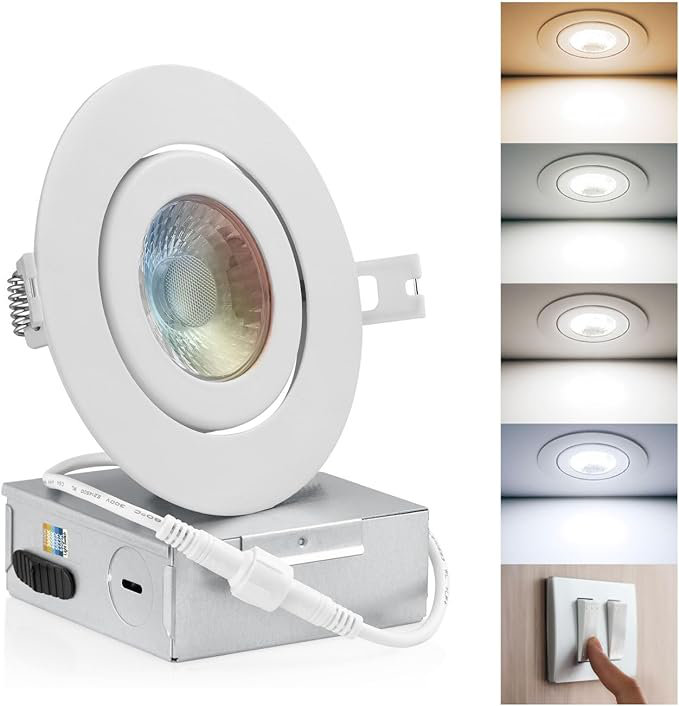 Qplus 4" Gimbal Recessed LED Pot Light, 4CCT 3000K-6500K, 10W 750LM ...
