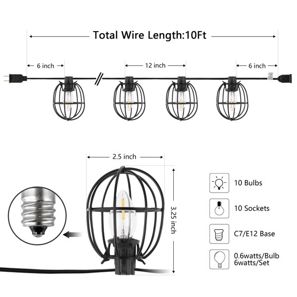 Joss & Main Baltimore 120' Outdoor 10 - Bulb Standard String Light (End ...