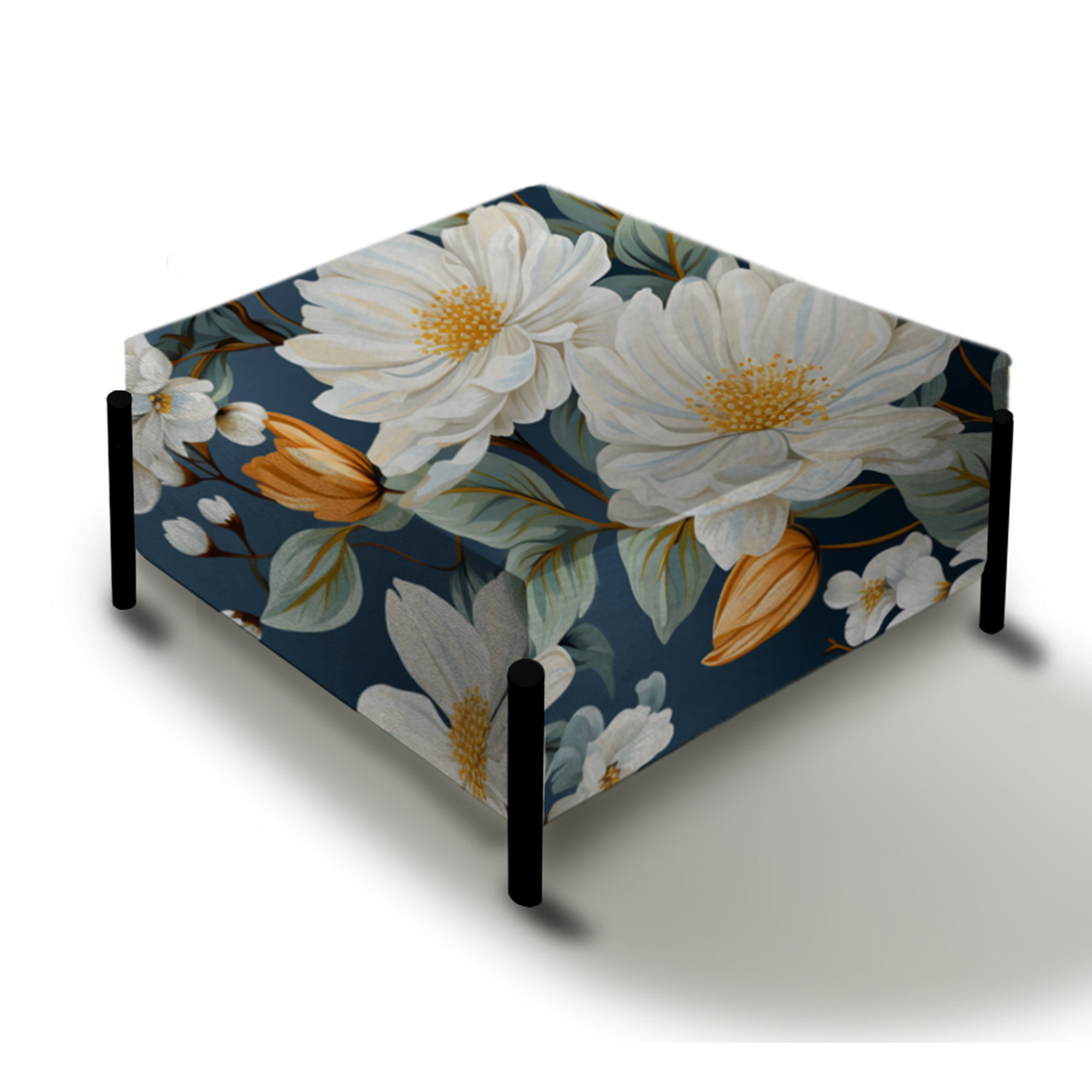 Design Art White And Blue Farmhouse Floral Pattern - Floral Large ...