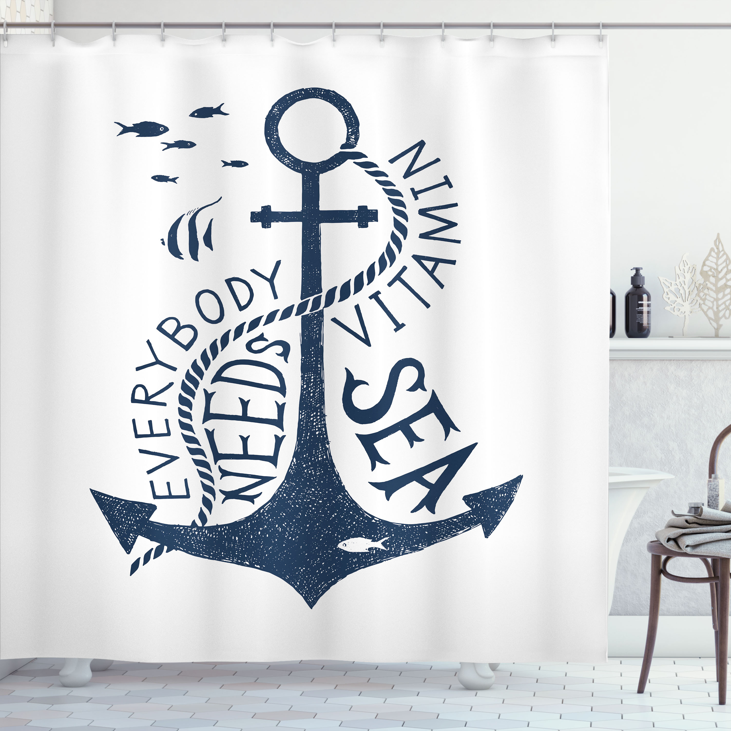 East Urban Home Anchor Shower Curtain Sea Words Monochrome | Wayfair