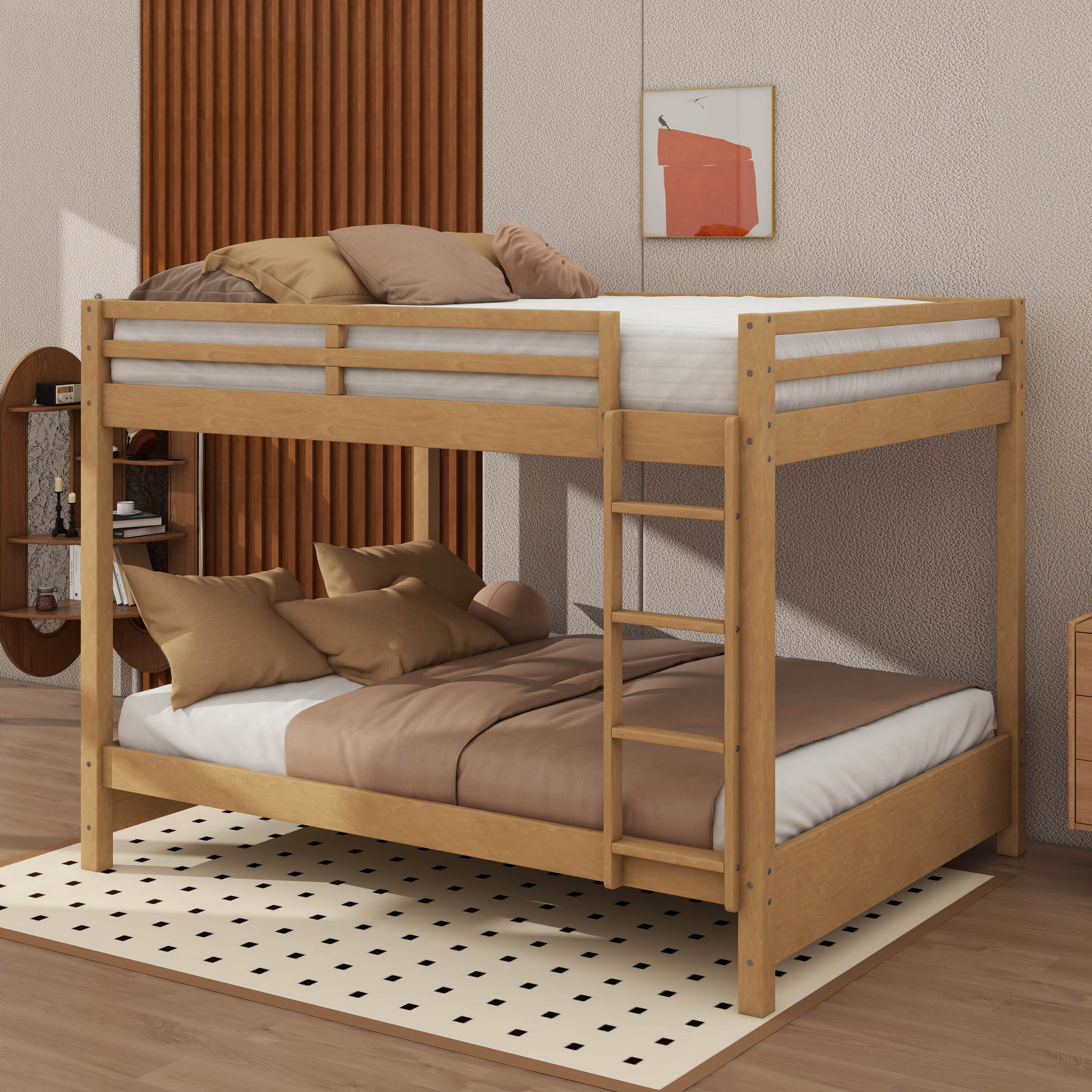 Harriet Bee Queen-Over-Queen Sturdy Wooden Bunk Bed With Ladder ...