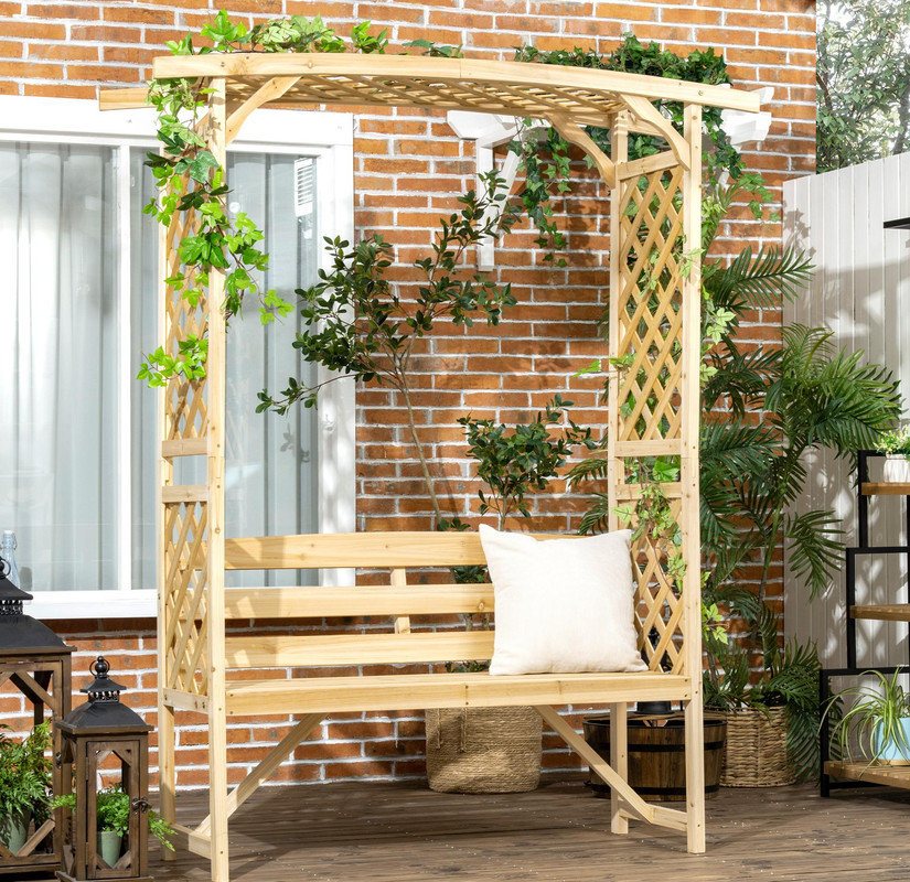 IRHOMA Natural Wood Garden Bench Arbor with Pergola – 3-Seat, 2 ...