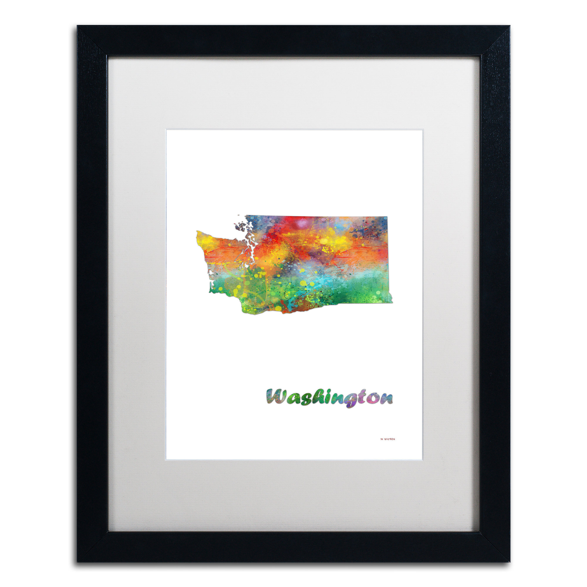 Trademark Fine Art 'Washington State Map-1' Matted Framed Graphic Art ...