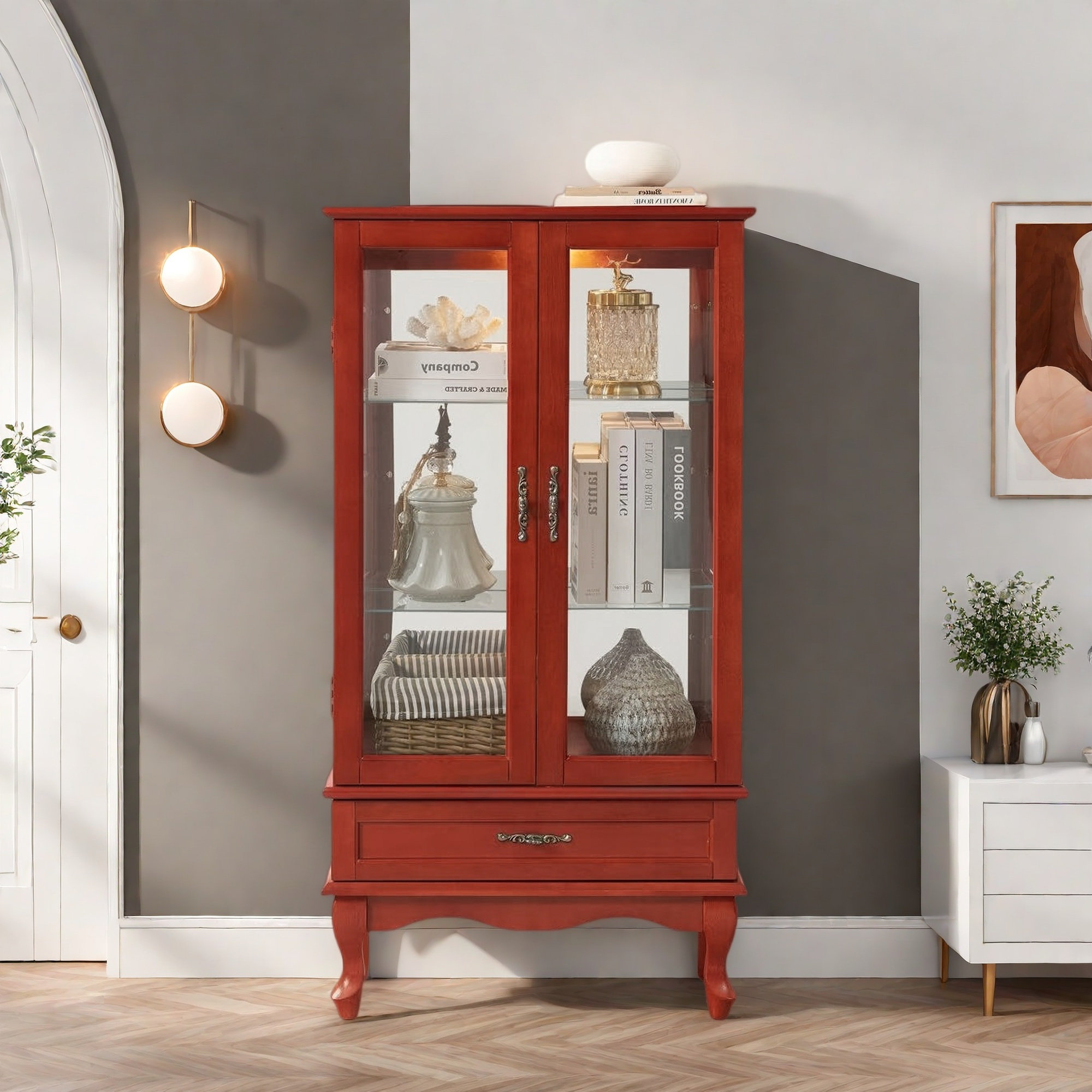 Charlton Home® Lighted Glass Display Cabinet With 2 Glass Doors ...