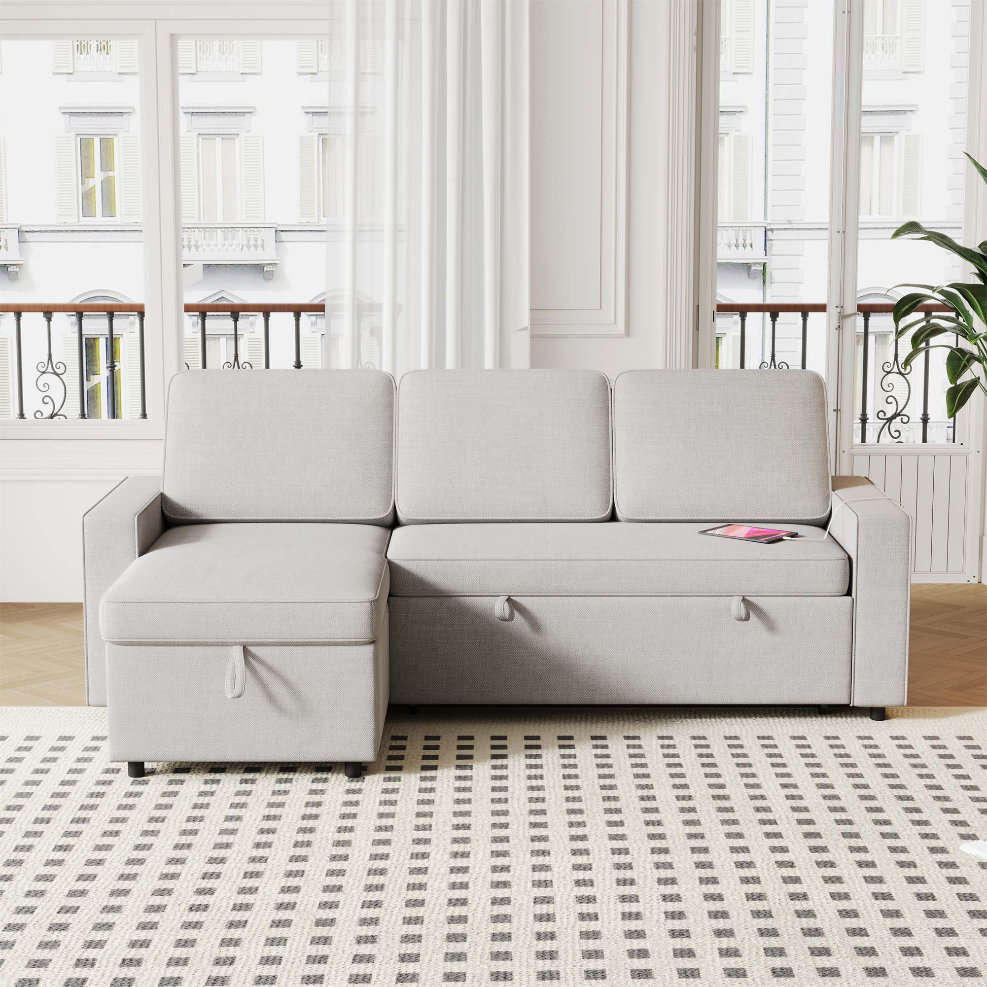 House of Hampton® Pull Out Sleeper Sofa L-Shaped Couch Convertible Sofa ...