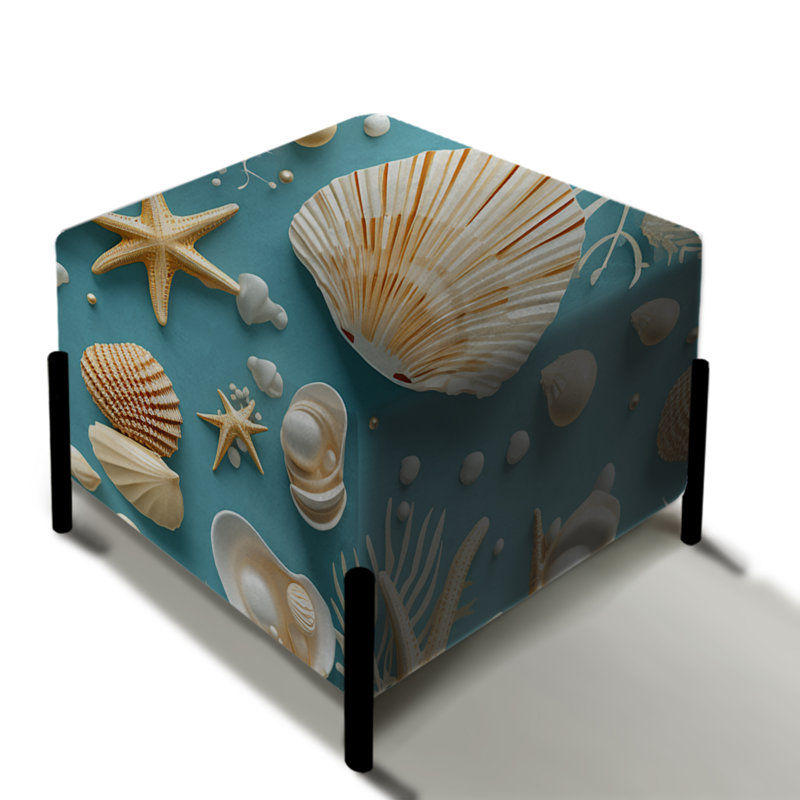 Design Art Coastal Seashells Coastal Pattern - Coastal Square Ottoman ...