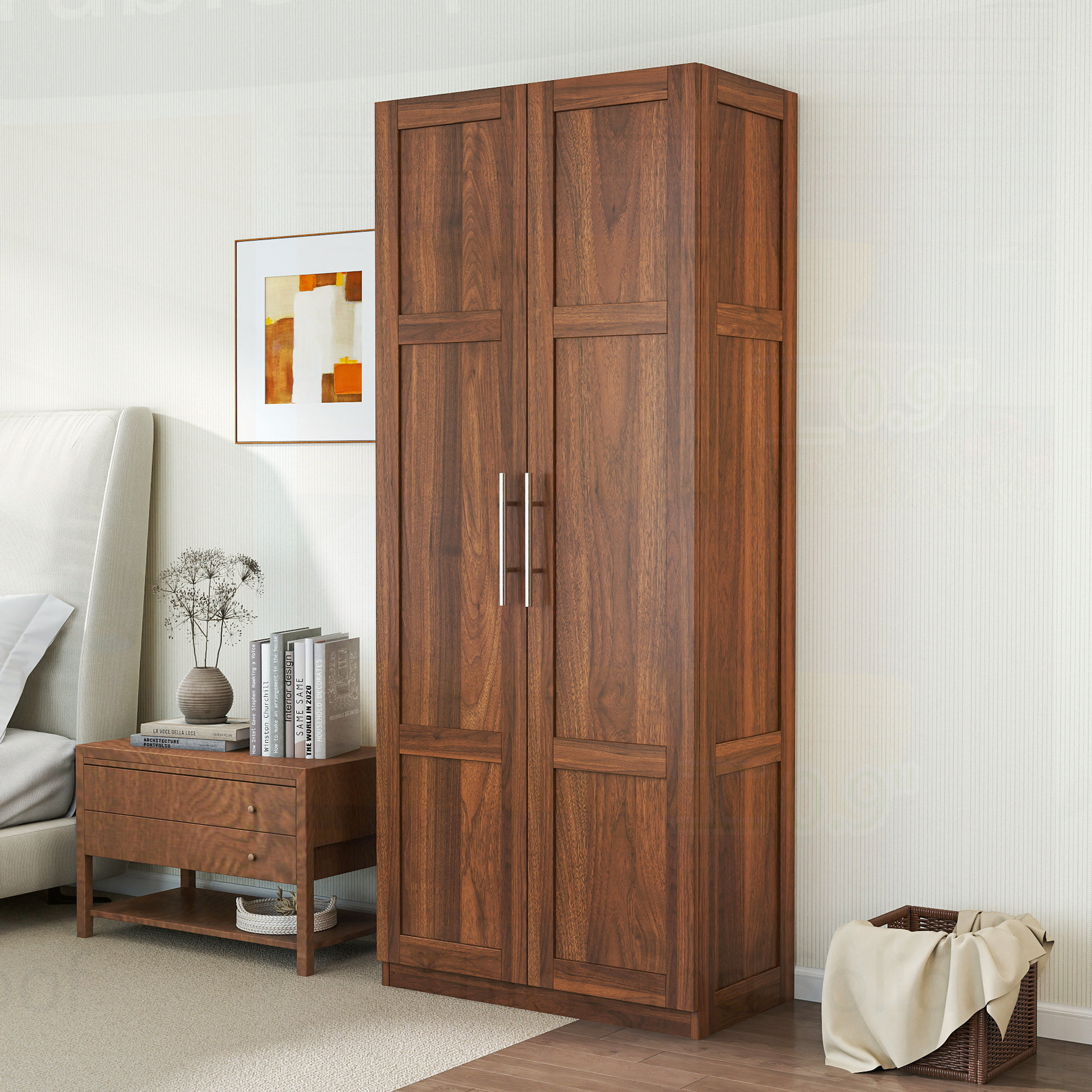 Ebern Designs High wardrobe and kitchen cabinet with 2 doors and 3 ...