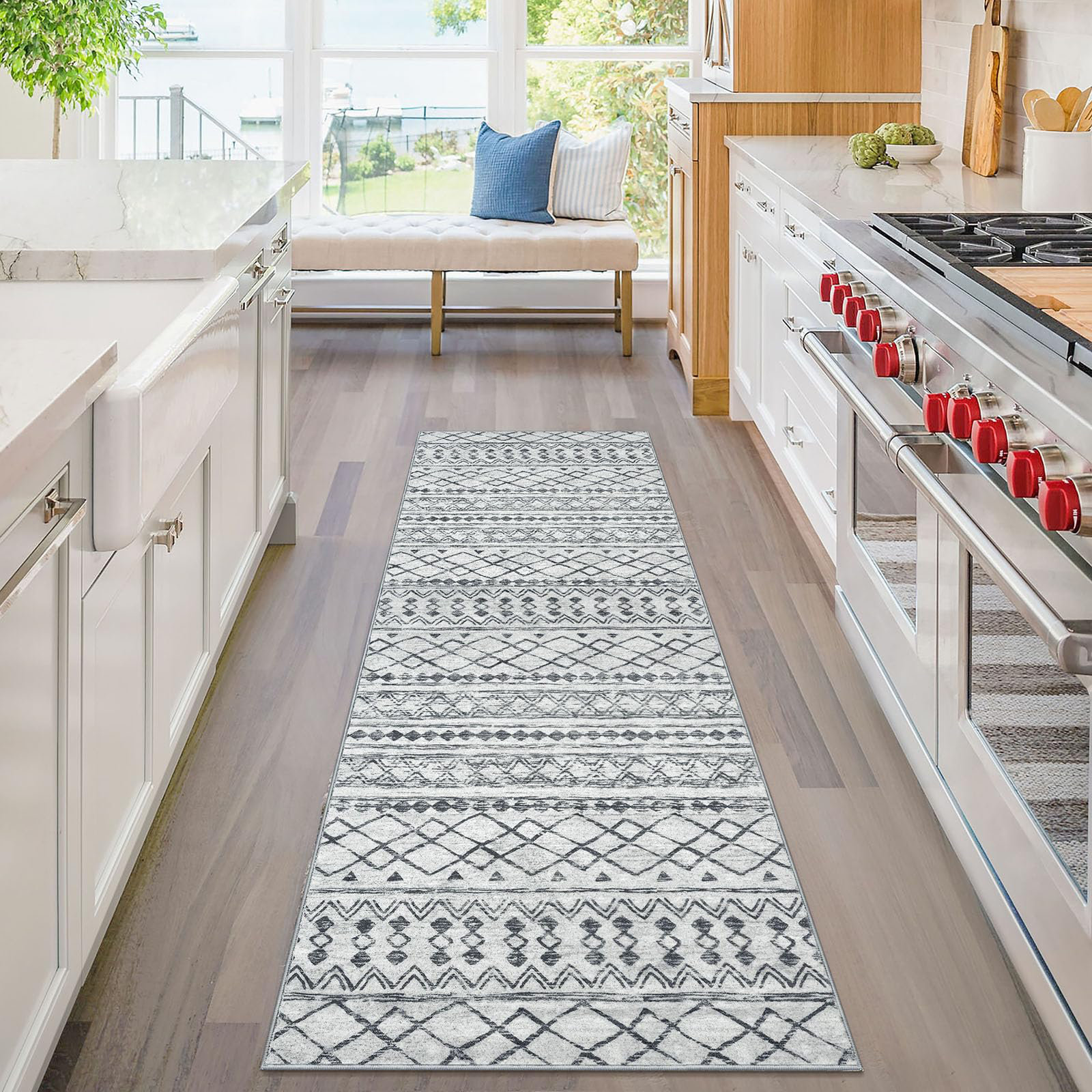 Union Rustic Washable Runner Rug, 2X6 Non-Slip Vintage Grey Boho Rug ...