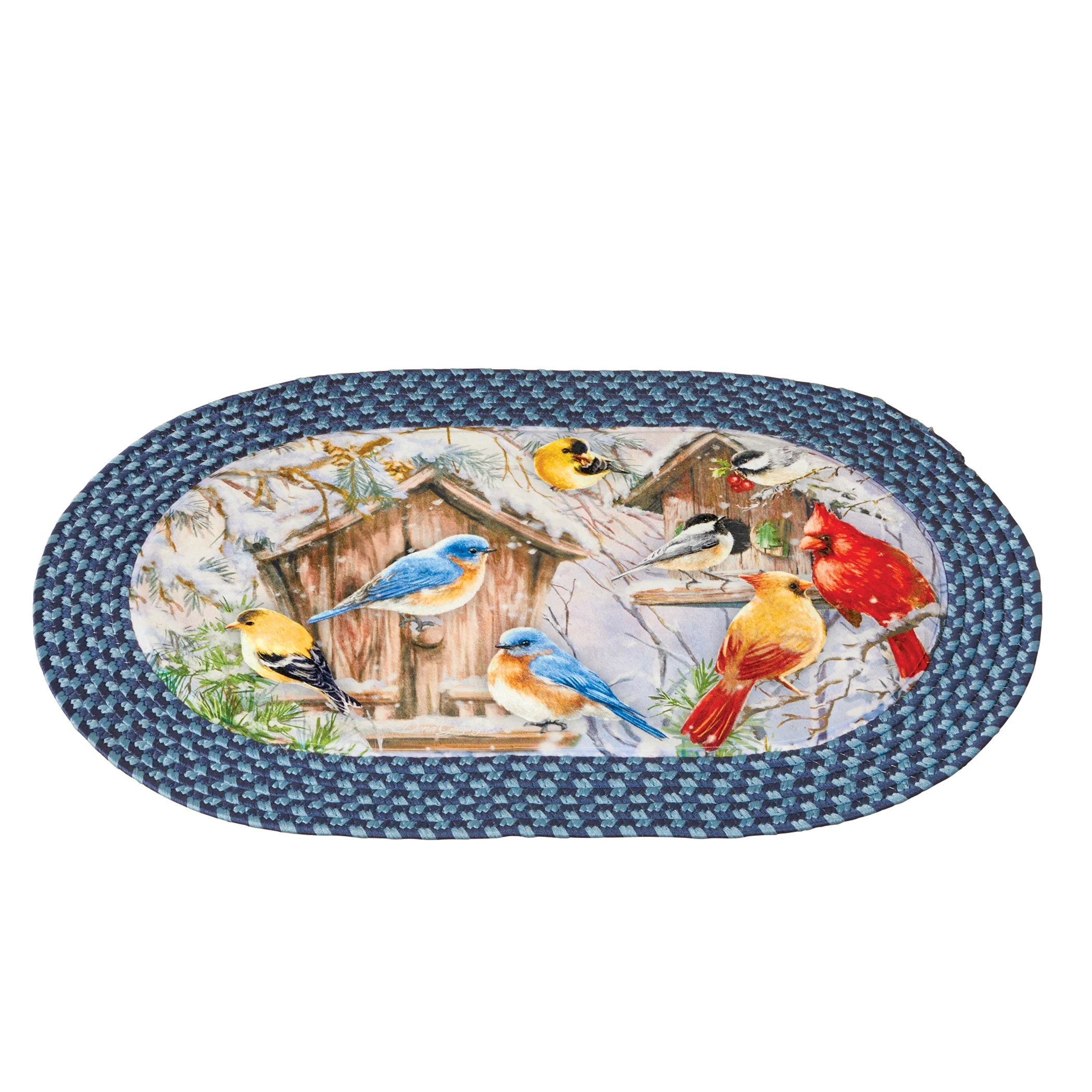 The Holiday Aisle® Snow-Covered Winter Birdhouse Braided Accent Rug ...