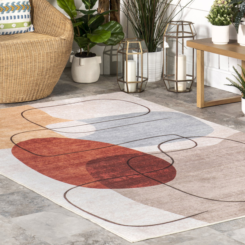 Orren Ellis Suvi Abstract Indoor/Outdoor Machine Washable Area Rug ...