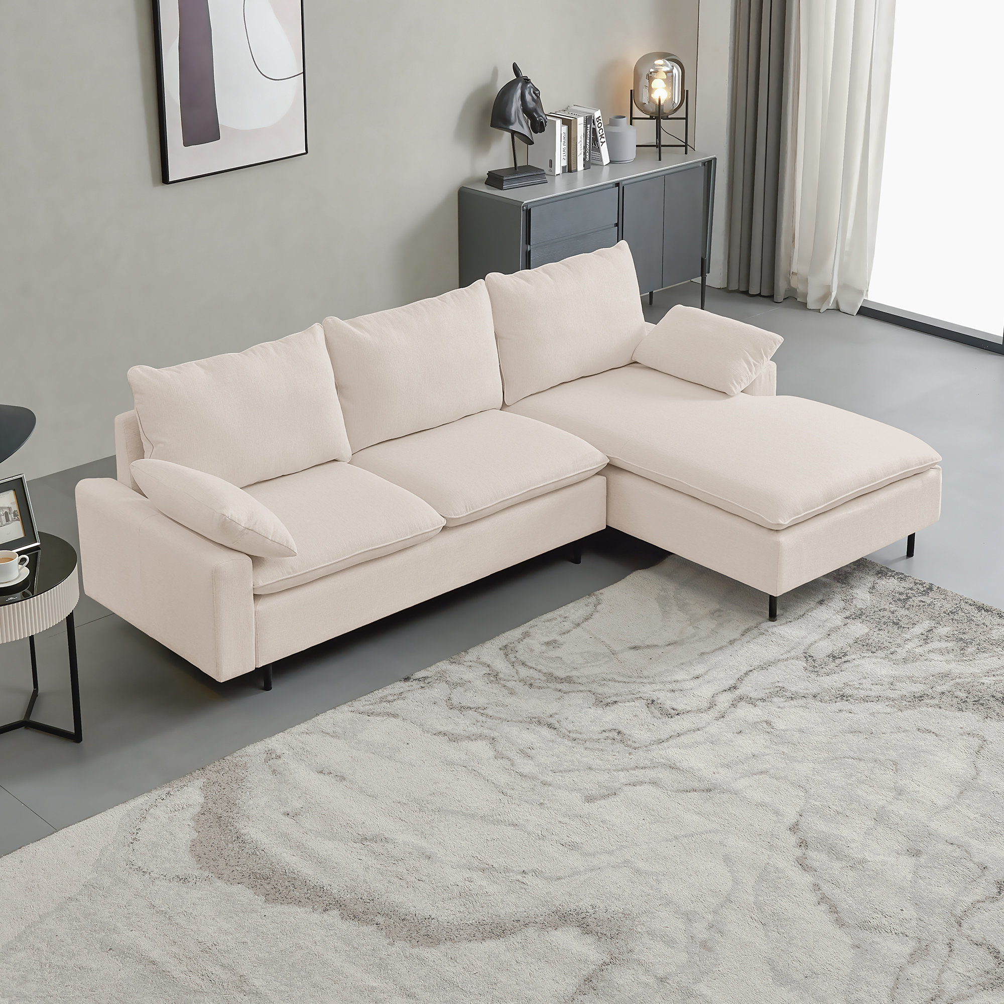 Latitude Run® L-Shaped Linen Sectional Sofa With Left Chaise(Right ...
