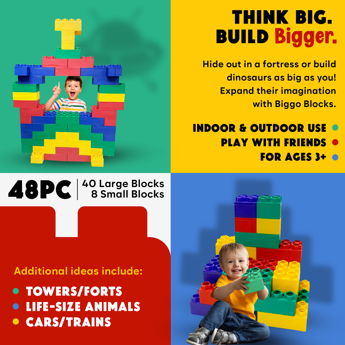 BiggoBlocks Jumbo Blocks, 48 PC Set, for Kids Ages 4-8 & Reviews | Wayfair