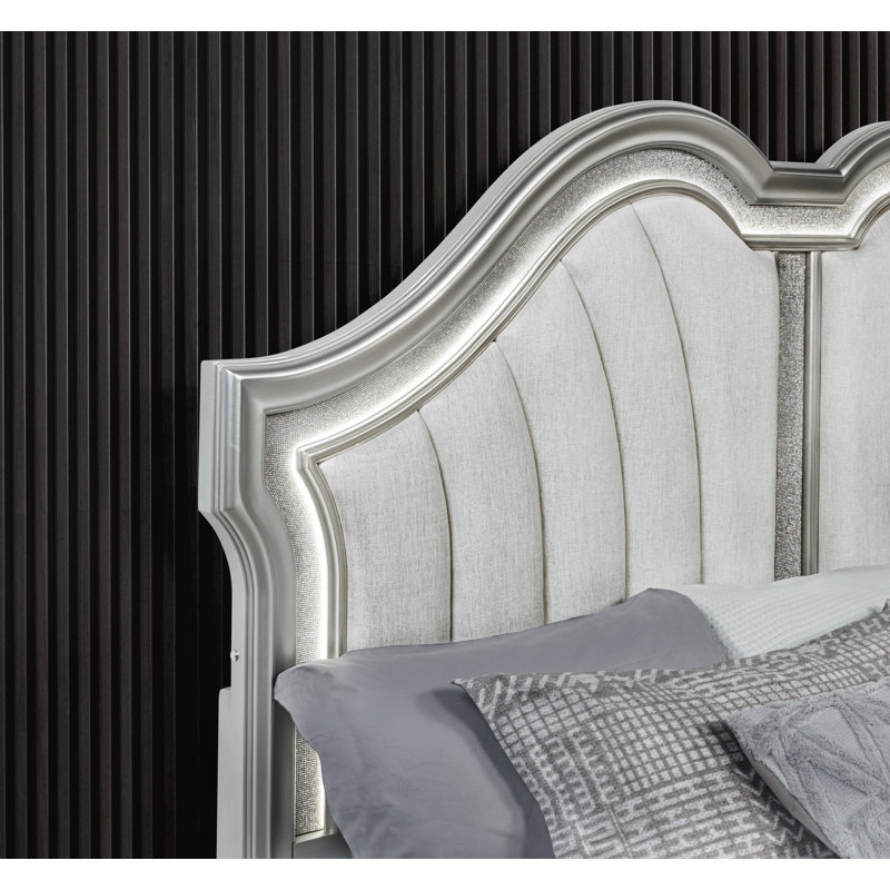 Rosdorf Park Silver Bedroom Set With LED Lights And Upholstered ...