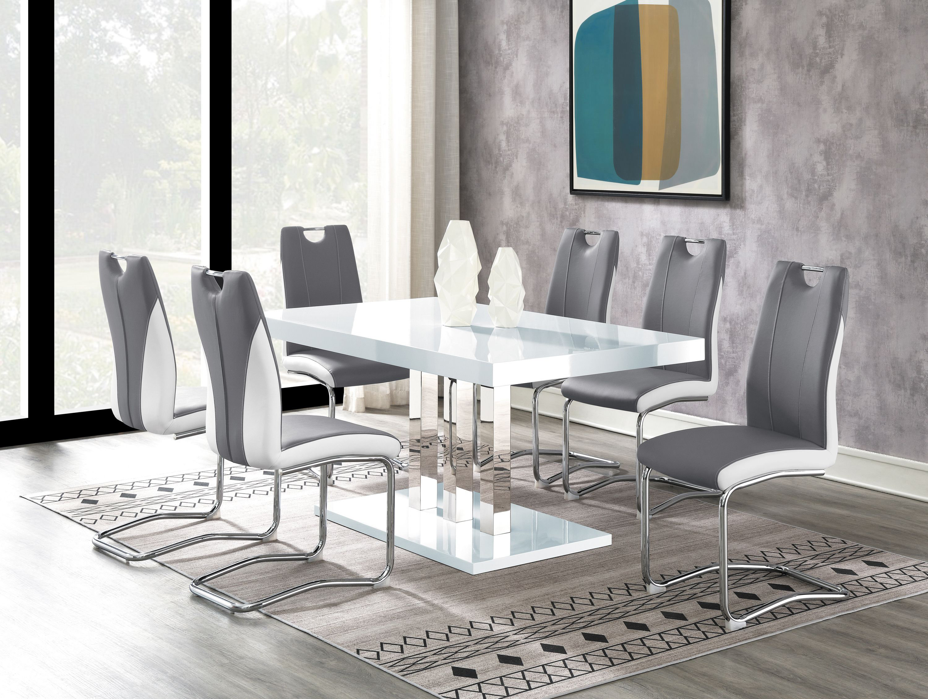 Orren Ellis Caril White And Chrome Dining Room Set | Wayfair