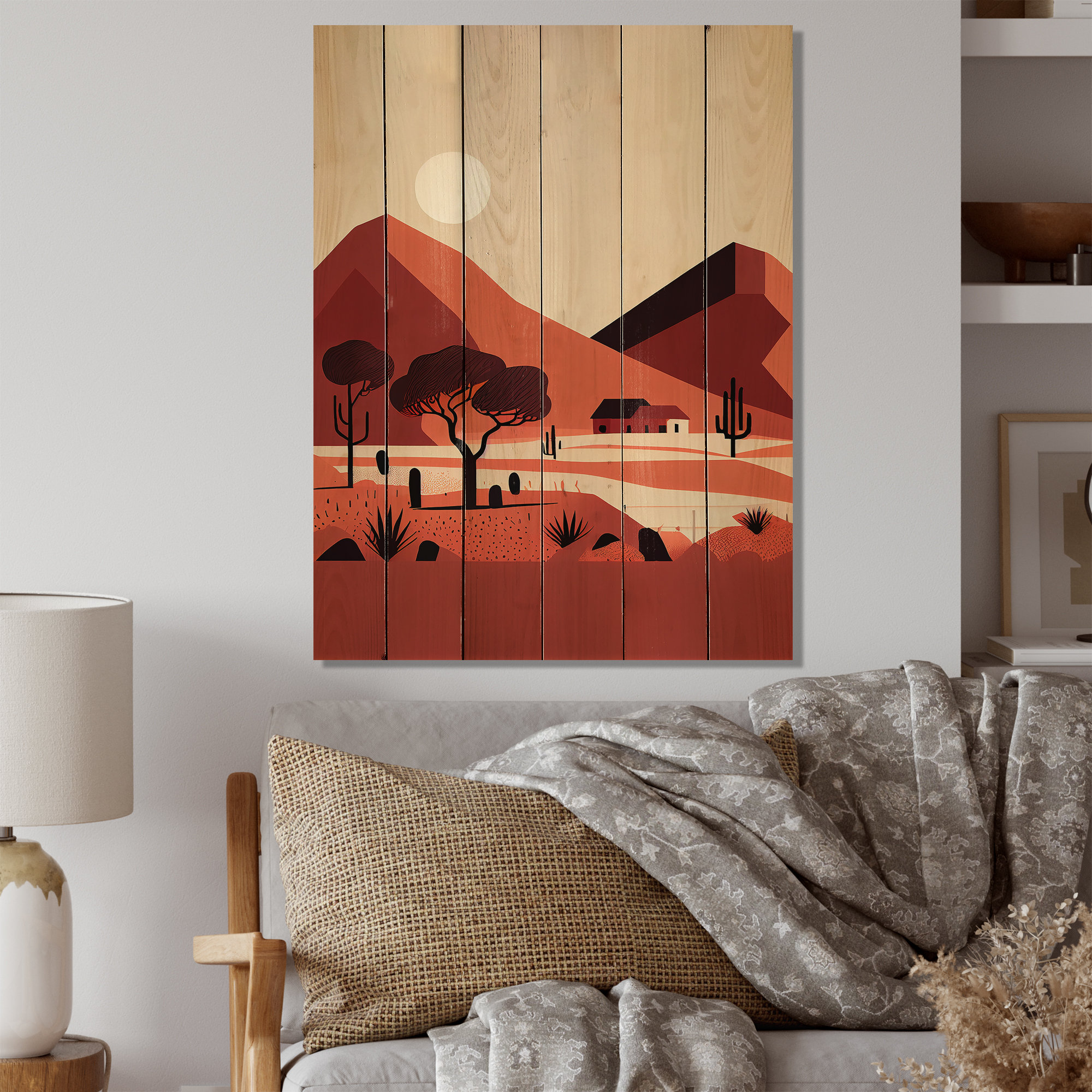 Union Rustic Pleine lune sur les montagnes en terre cuite I - paysage ...