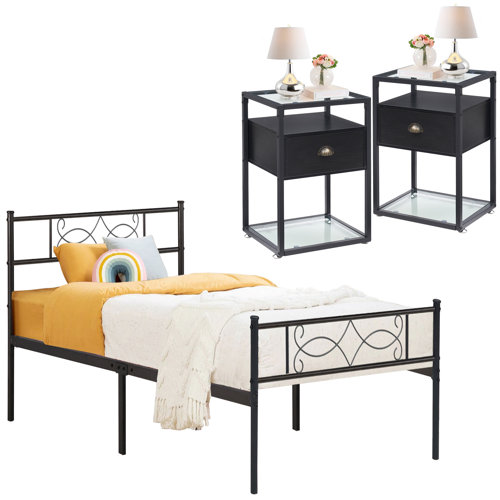 Lark Manor Alsa Bedroom Set Bed Frame And Nightstand 3 Piece(Set Of 3 ...