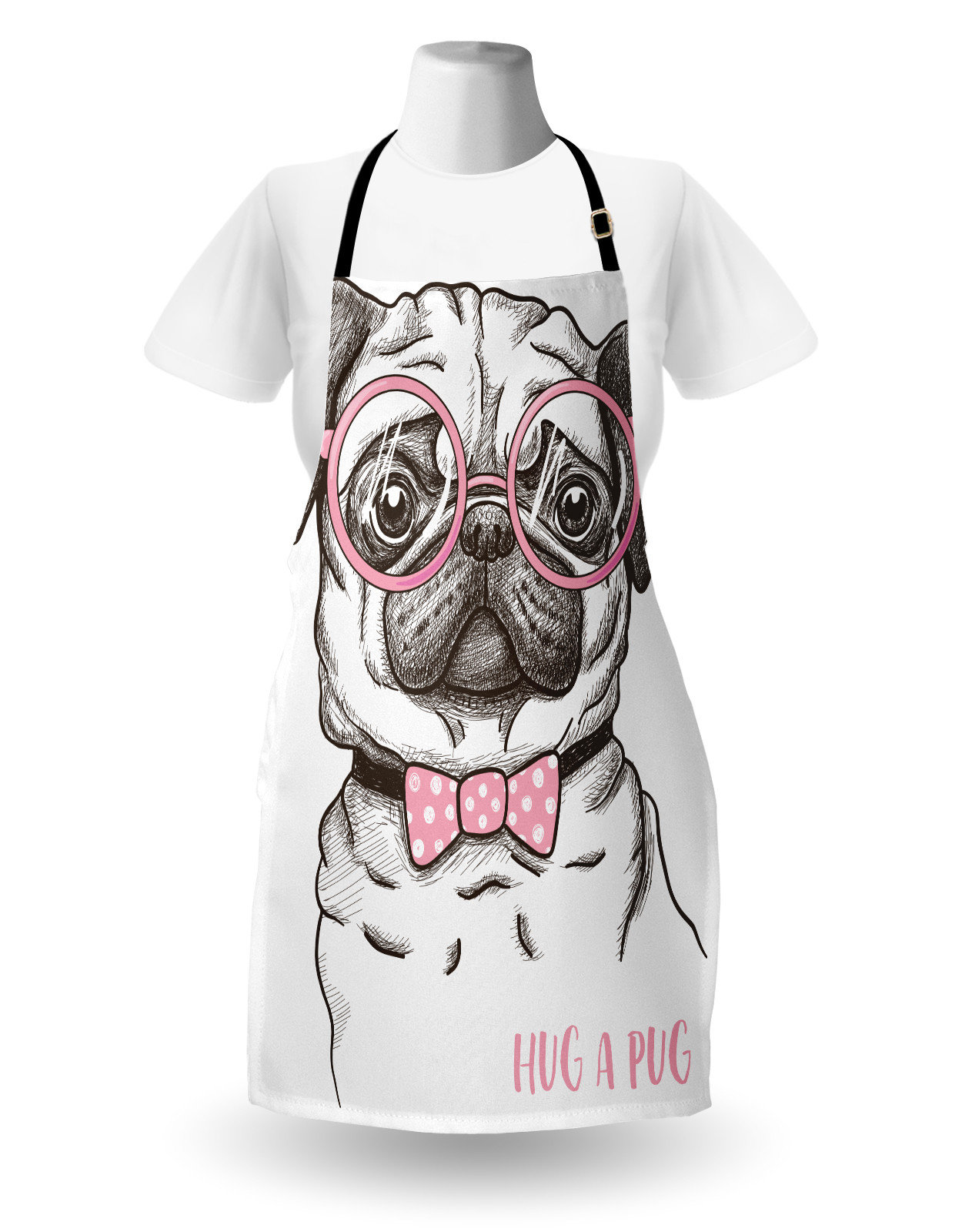 East Urban Home Pug Apron Unisex, Pug with Bow Glasses, Adult Size ...