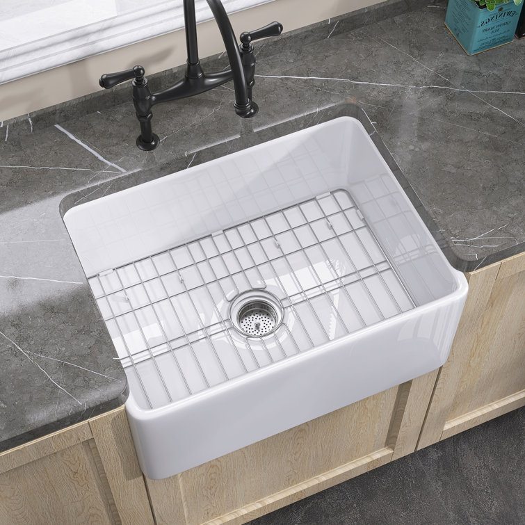 GETPRO Fireclay 24 in. White Farmhouse Kitchen Sink Single Bowl Apron ...