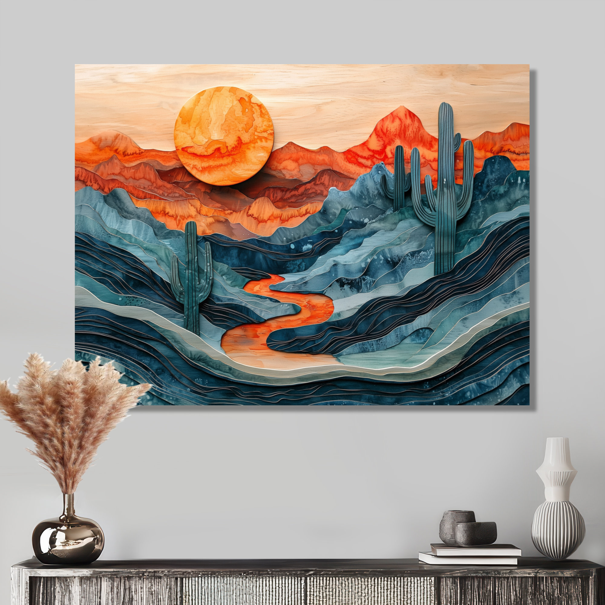 George Oliver Cactus Desert On A Top Of Wooden Slide IV - Desert Metal ...