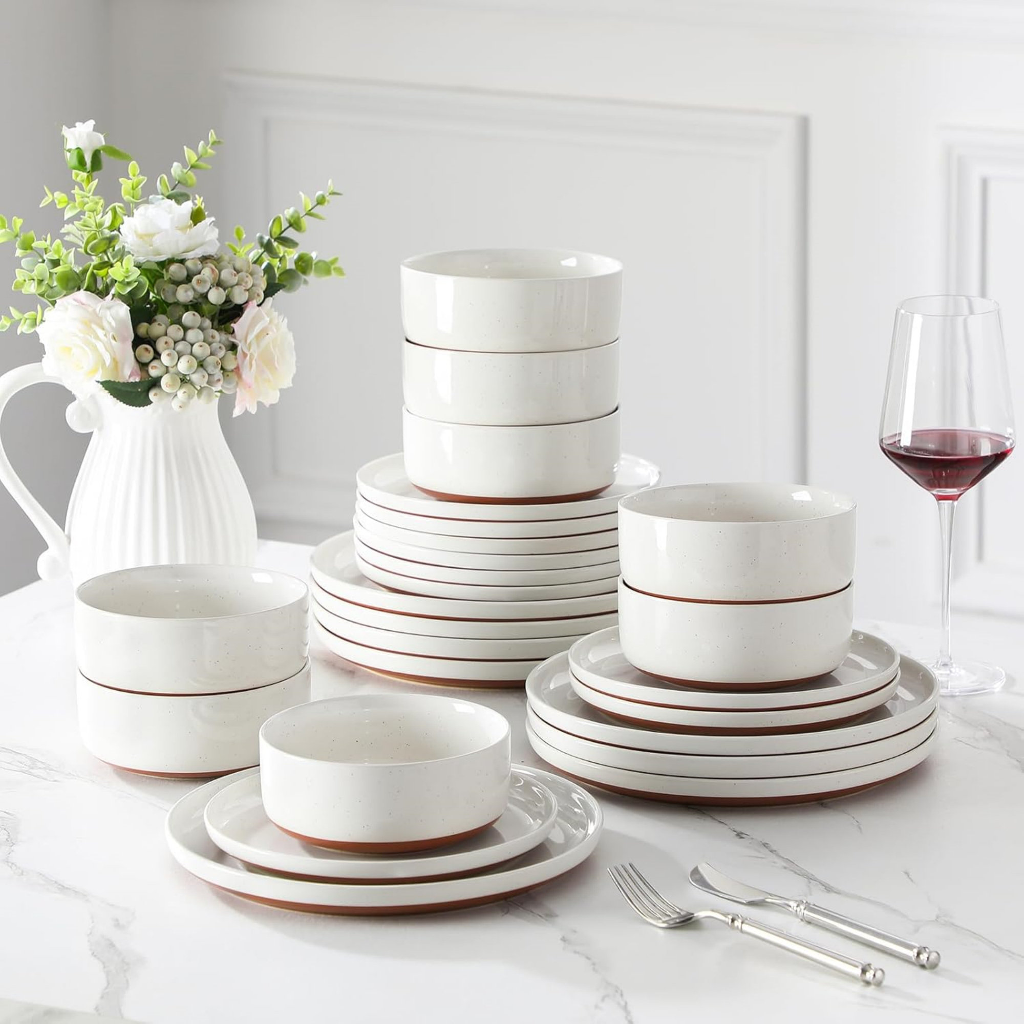 Wildon Home® Plates And Bowls Sets, 24 Pieces Modern Ceramic Dinnerware ...