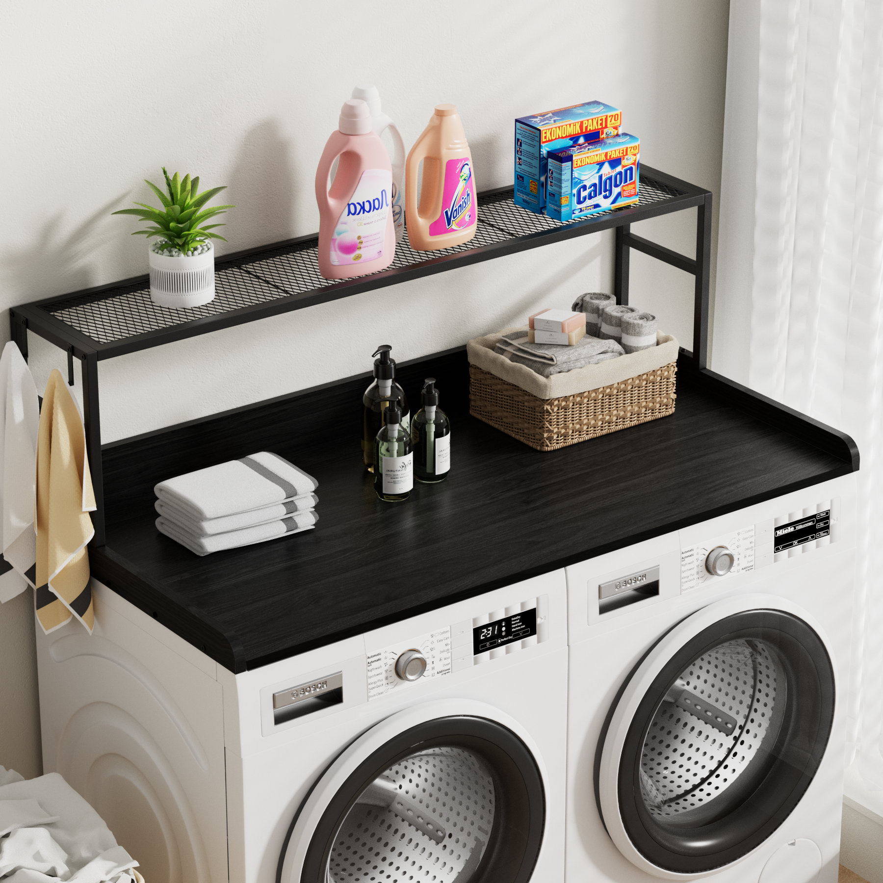 Wenrener Washer Dryer Countertop With Shelf, 2-Tier Laundry Room Wood ...