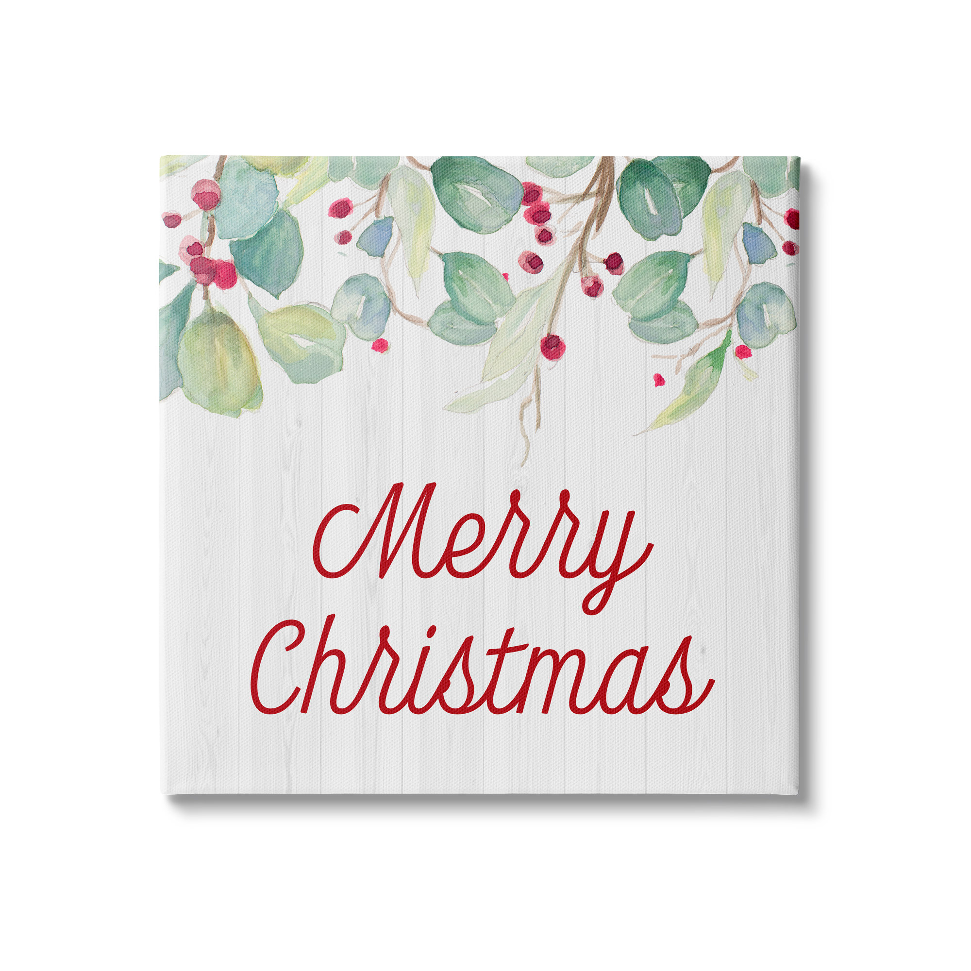Stupell Industries Merry Christmas Sentiment Festive Falling Red Holly ...