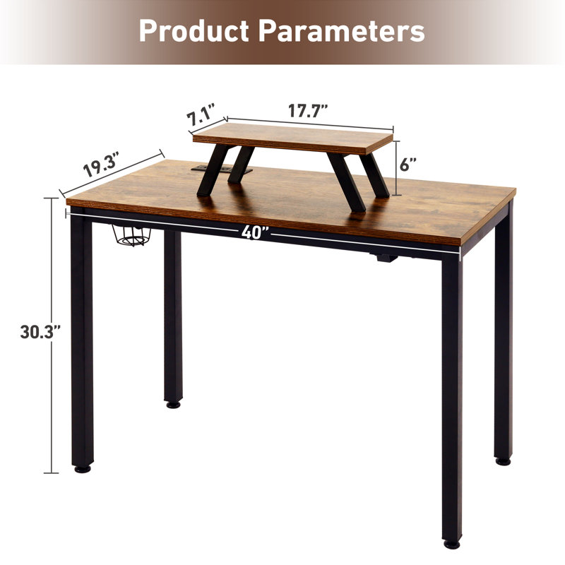 17 Stories Collaroy 40" Desk with Power Strip and Monitor Stand | Wayfair